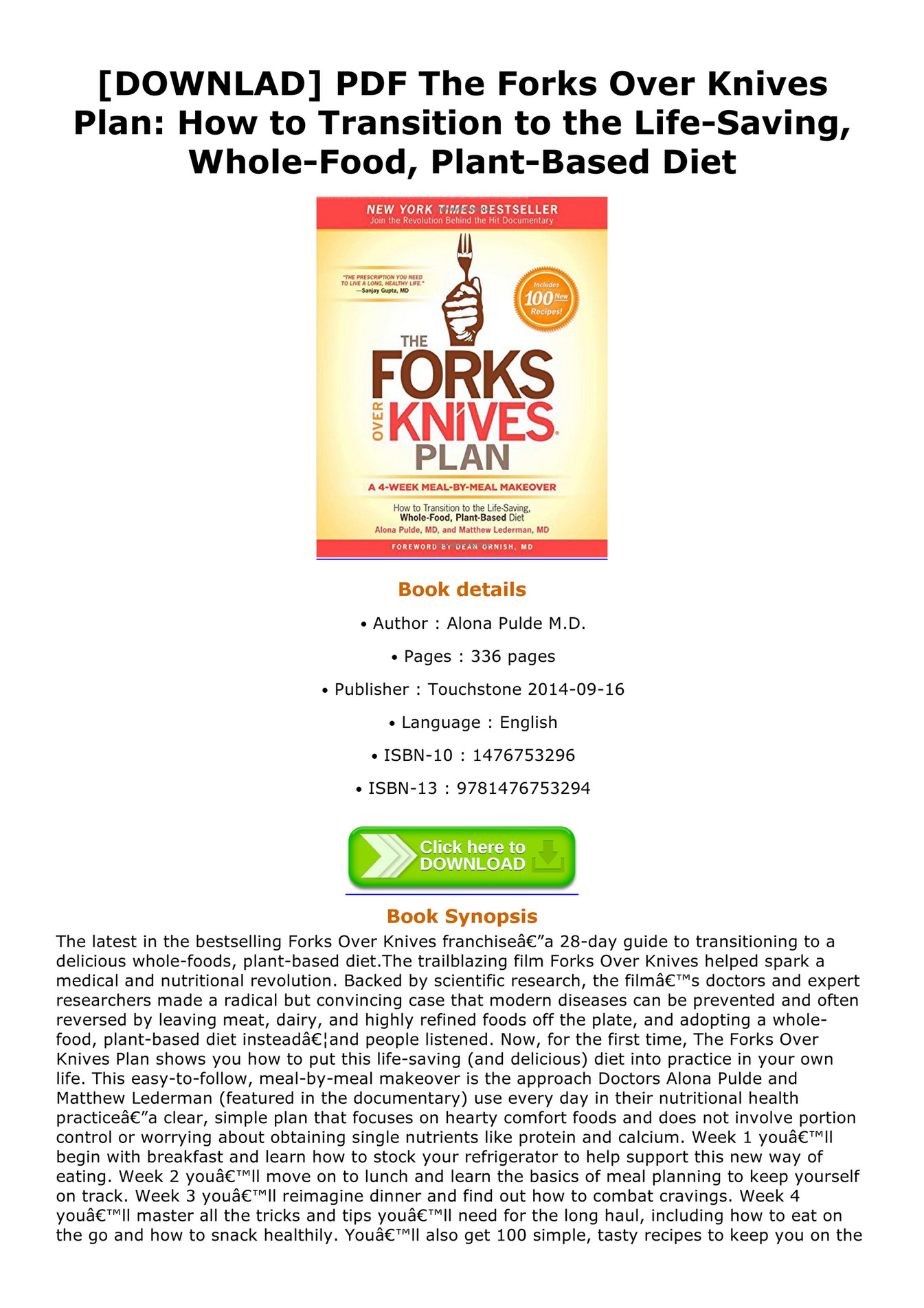 Dillon Downlad Pdf The Forks Over Knives Plan How To Transition To