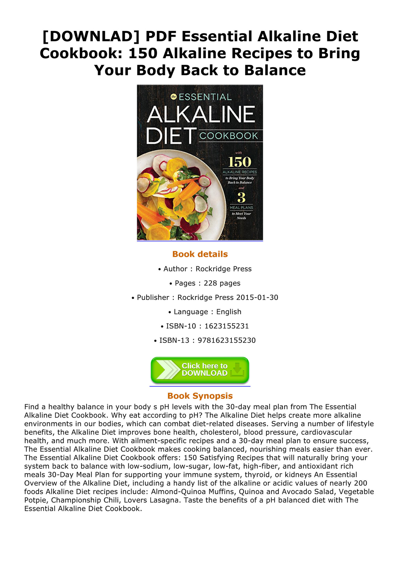 eBOOK - DOWNLAD PDF Essential Alkaline Diet Cookbook 150 Alkaline ...