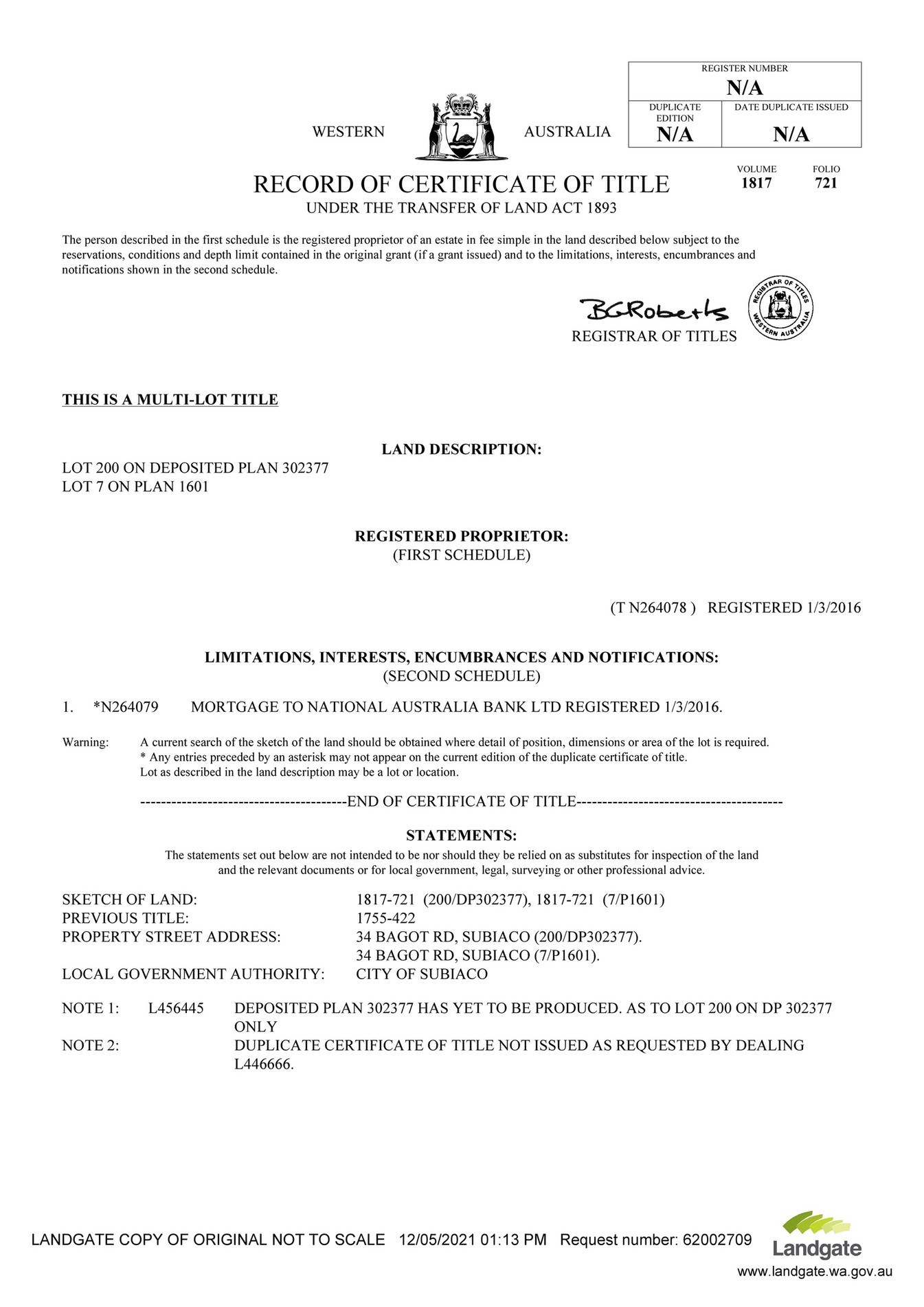 Abel Property - Certificate-of-Title-with-Sketch-1817-721-Certificate ... Abel Property - Certificate-of-Title-with-Sketch-1817-721-Certificate ...