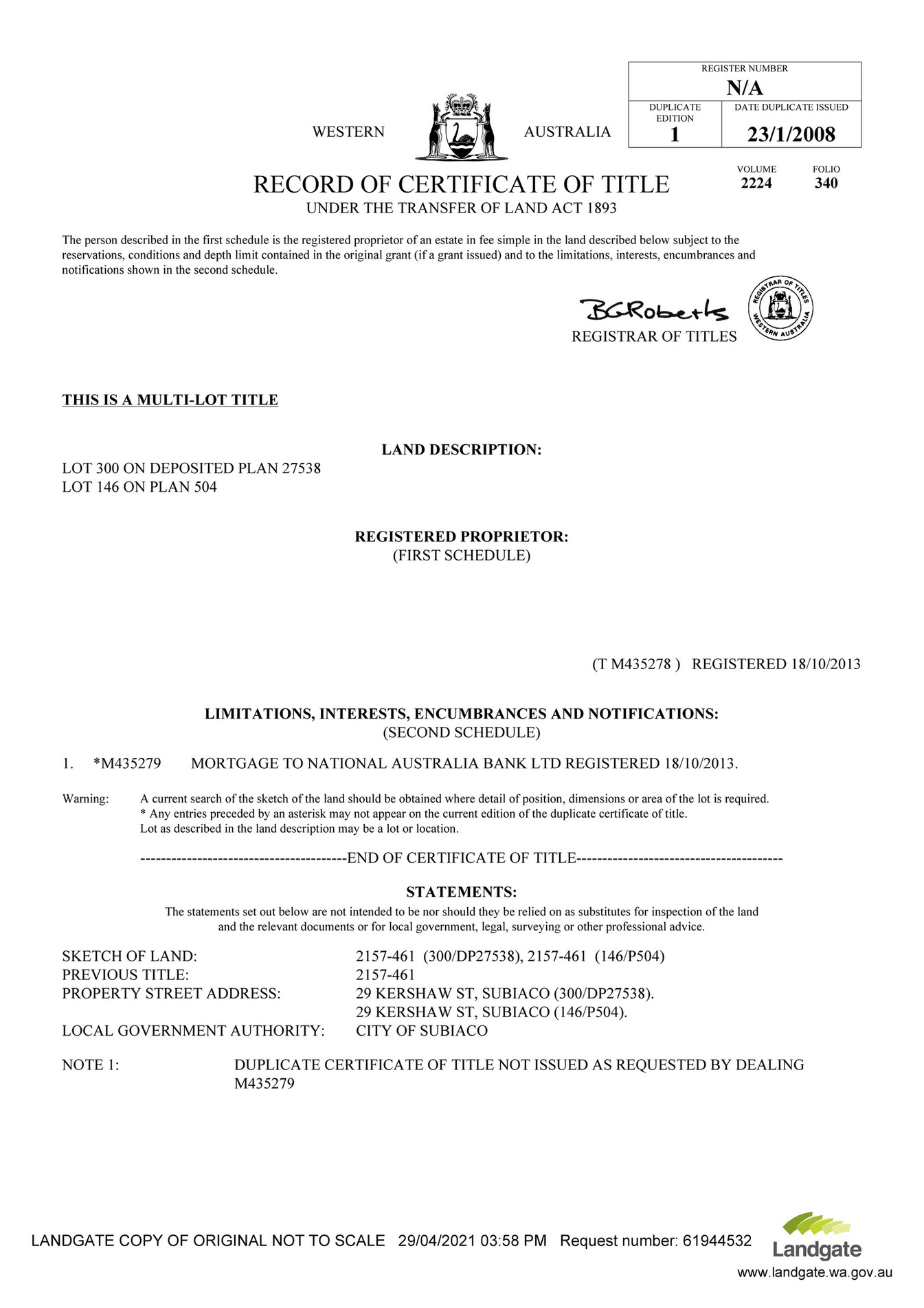 Abel Property - Certificate-of-Title-with-Sketch-2224-340-Certificate ... Abel Property - Certificate-of-Title-with-Sketch-2224-340-Certificate ...