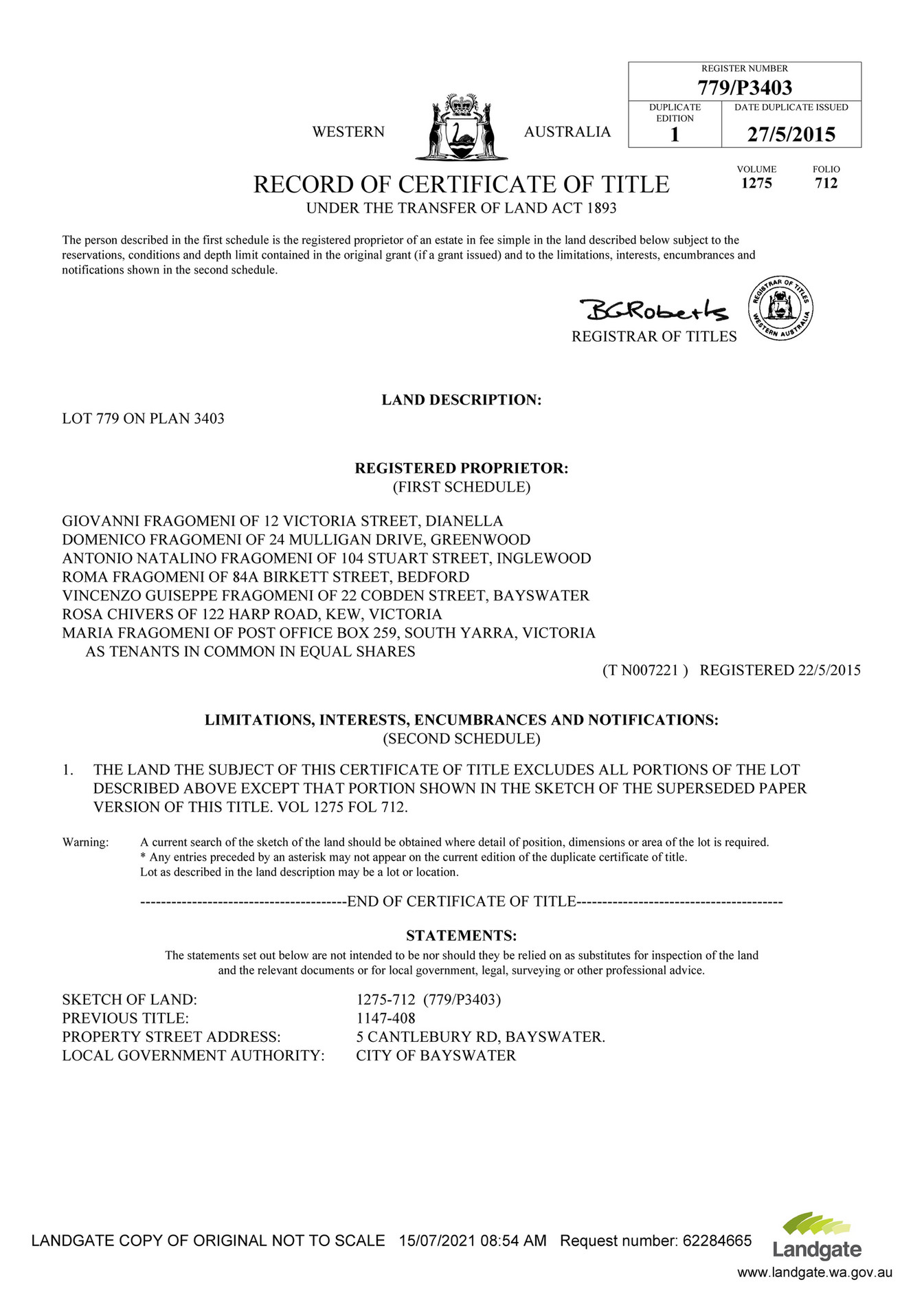 Abel Property - Certificate-of-Title-with-Sketch-1275-712-Certificate ... Abel Property - Certificate-of-Title-with-Sketch-1275-712-Certificate ...