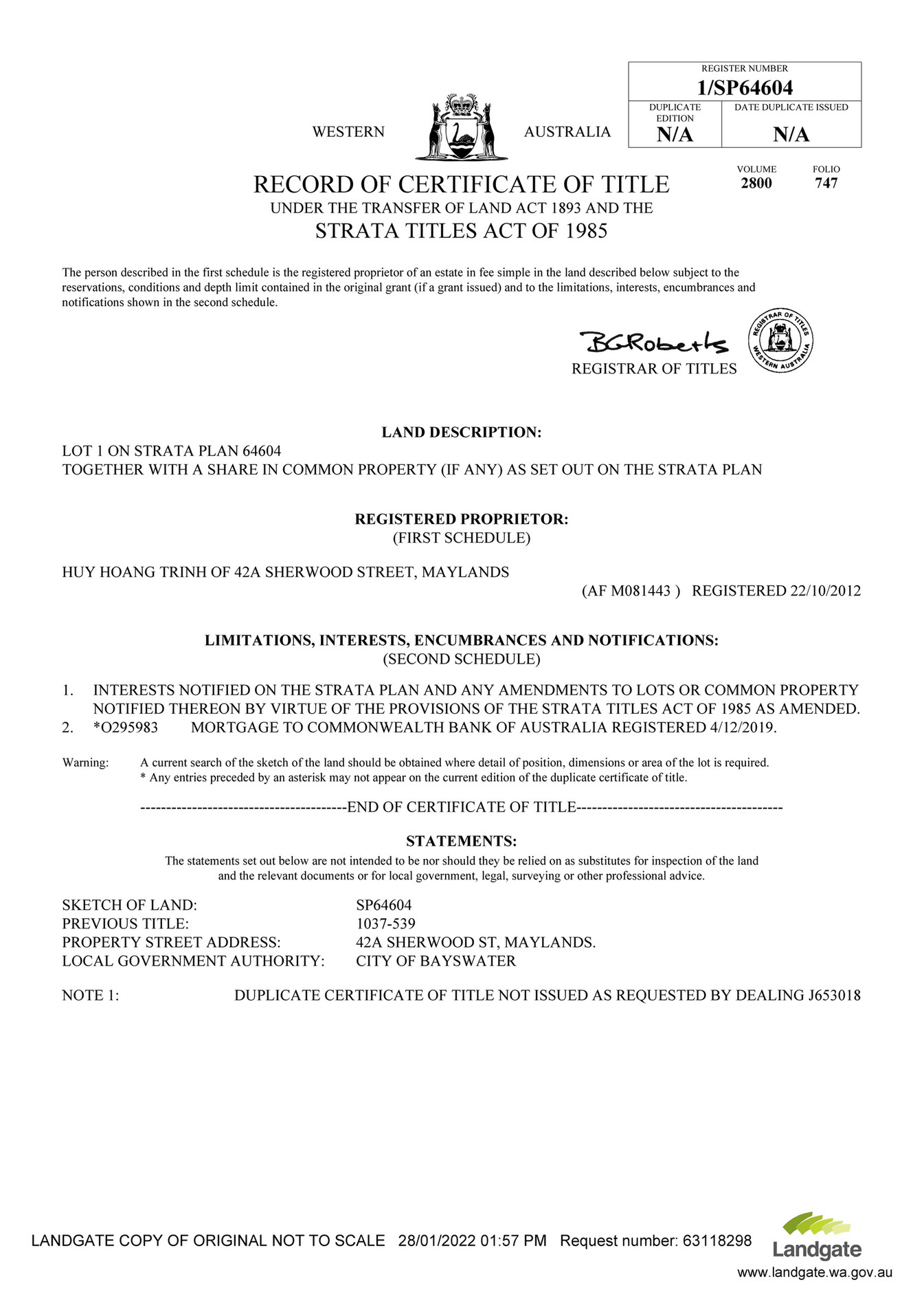Abel Property - certificate-of-title-2800-747 - Page 1 - Created with ... Abel Property - certificate-of-title-2800-747 - Page 1 - Created with ...