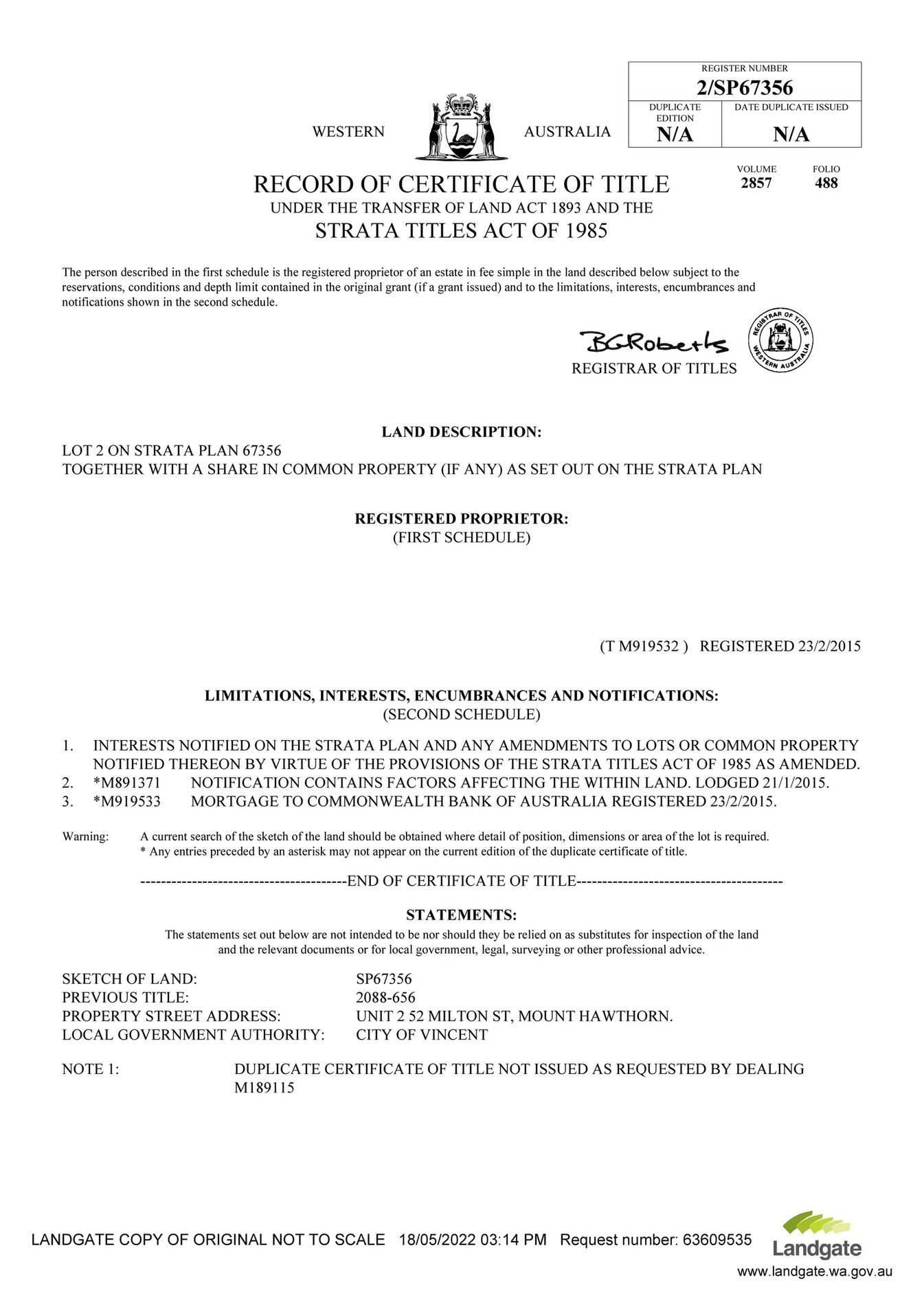 Abel Property - certificate-of-title-2857-488 (1) - Page 1 - Created ... Abel Property - certificate-of-title-2857-488 (1) - Page 1 - Created ...