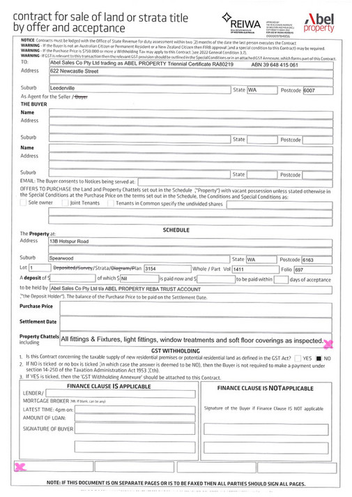 Abel Property - Offer & Acceptance form-13a Hotspur Rd, Spearwood ...