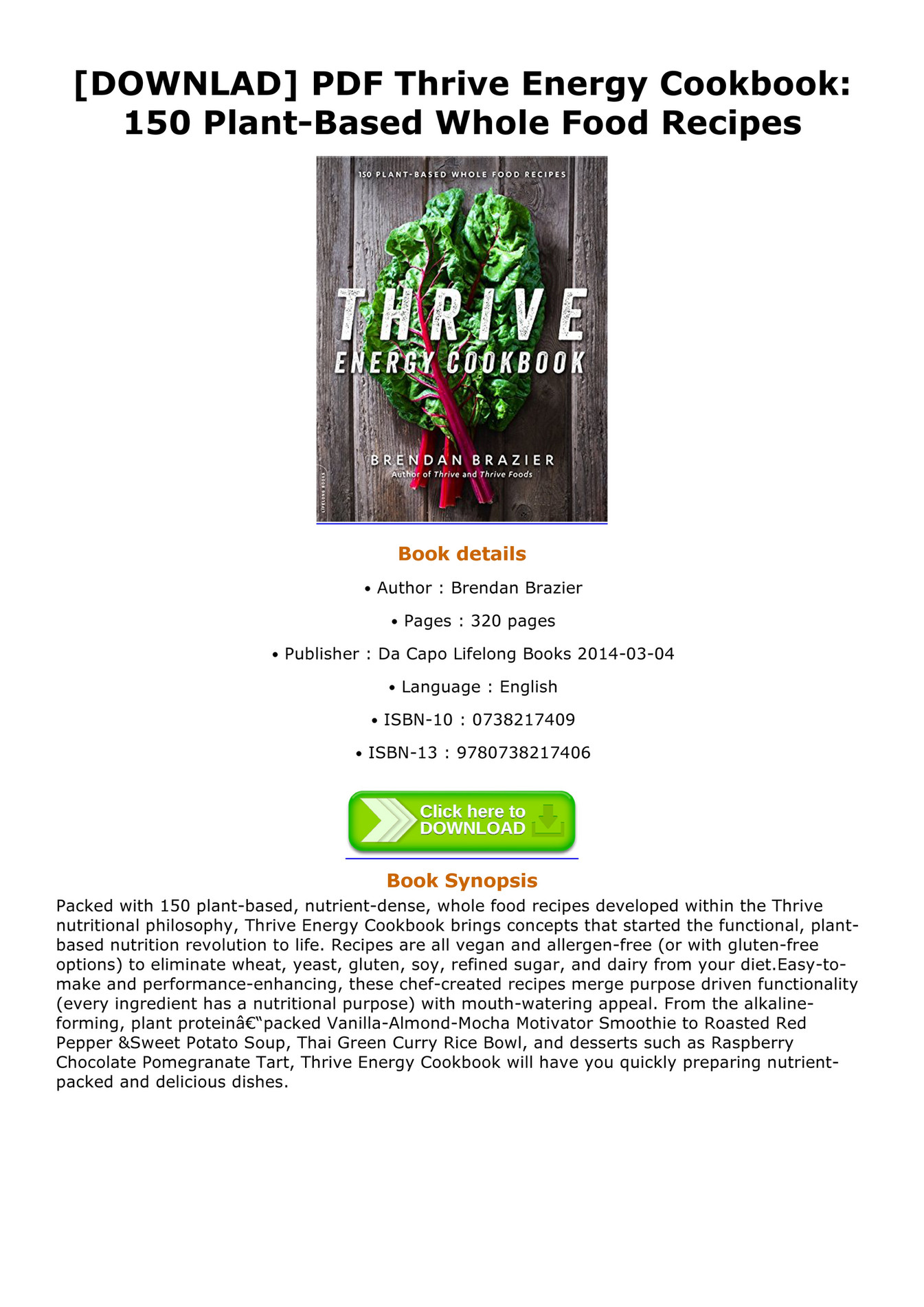 Daren - DOWNLAD PDF Thrive Energy Cookbook 150 Plant Based Whole Food ...