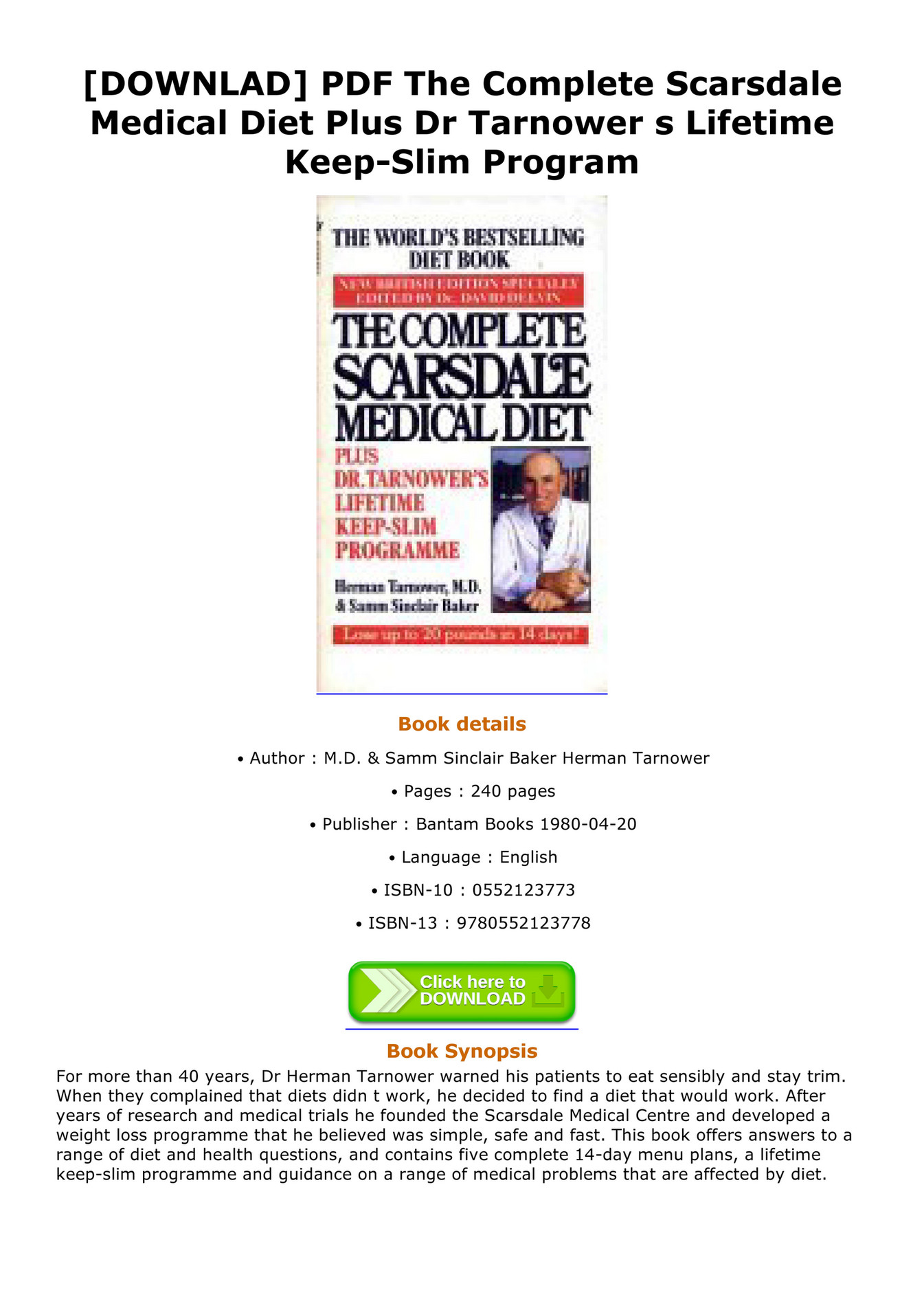 Joey - DOWNLAD PDF The complete Scarsdale medical diet plus Dr Tarnower ...