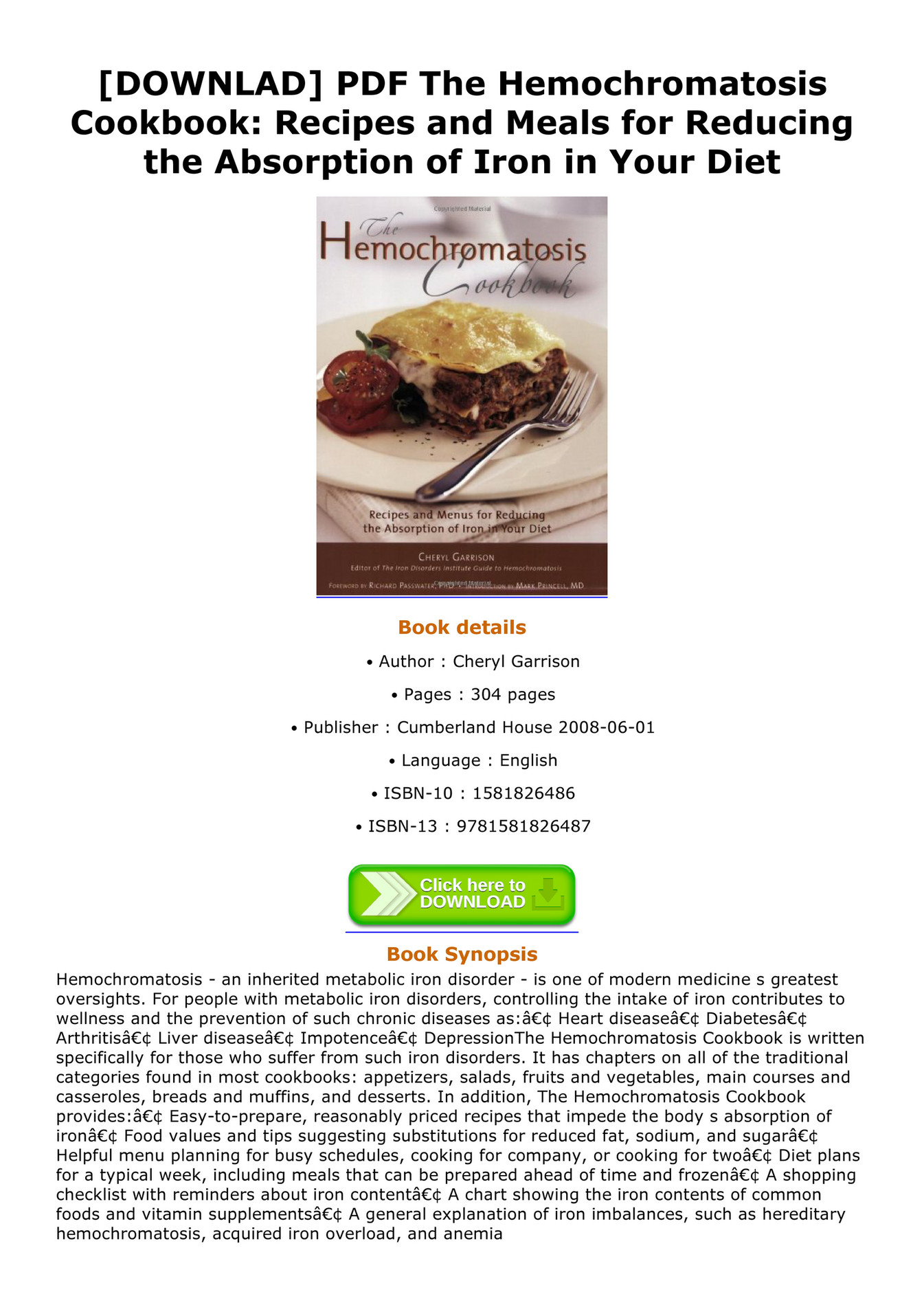 eBOOK - DOWNLAD PDF The Hemochromatosis Cookbook Recipes and Meals for ...