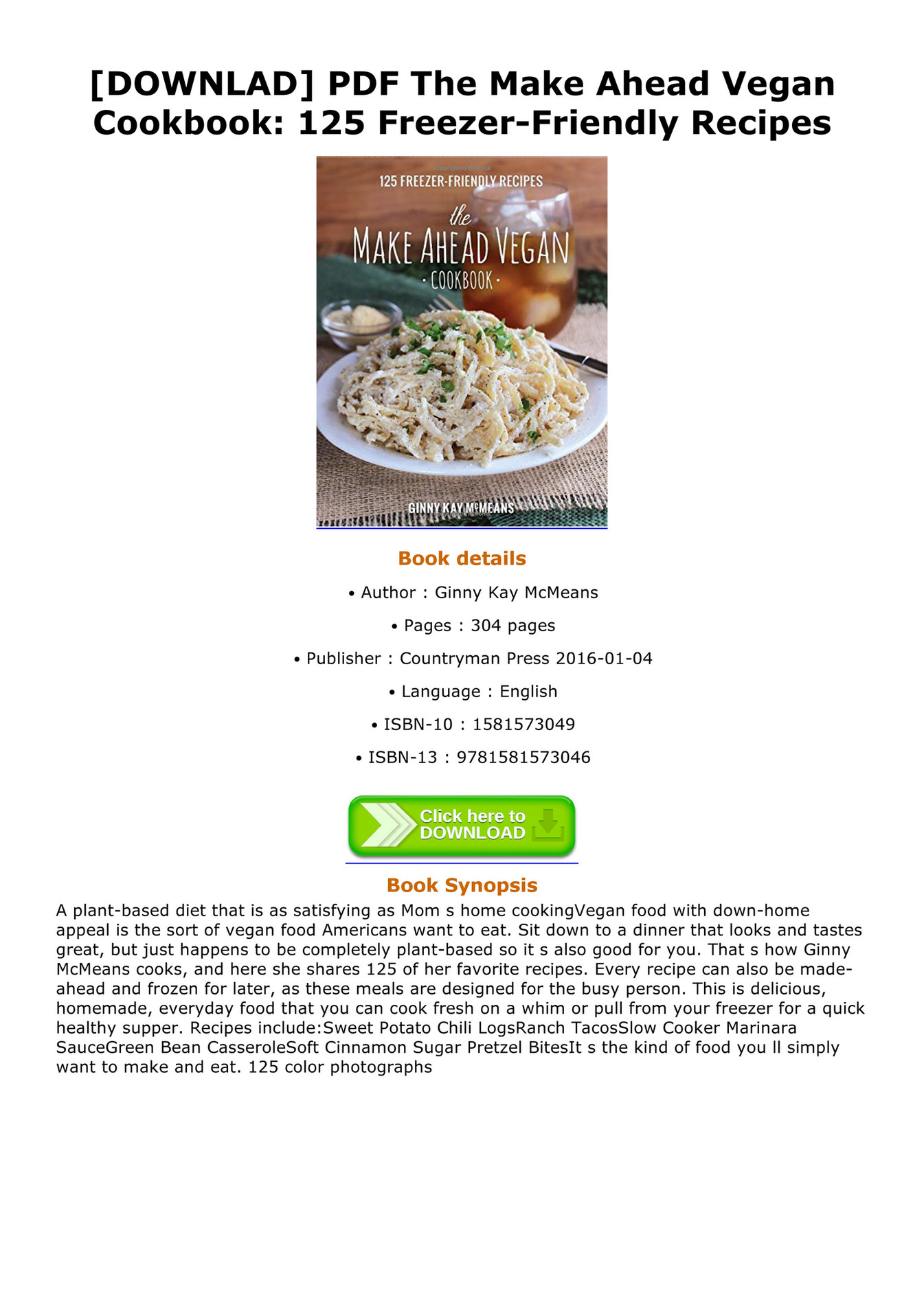 Vicky - DOWNLAD PDF The Make Ahead Vegan Cookbook 125 Freezer Friendly ...