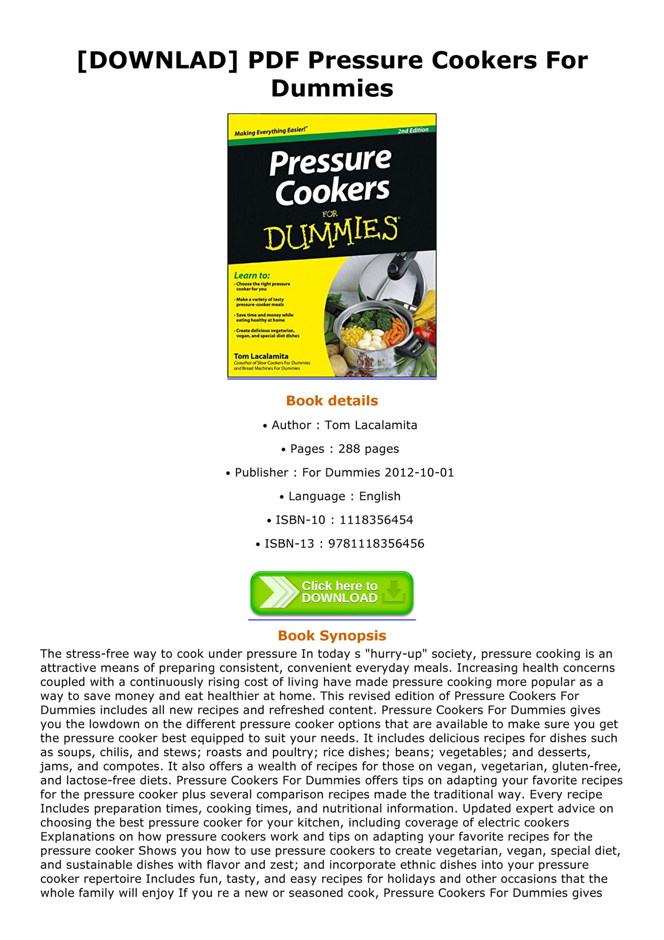 Blanch - DOWNLAD PDF Pressure Cookers For Dummies - Page 1 - Created ...