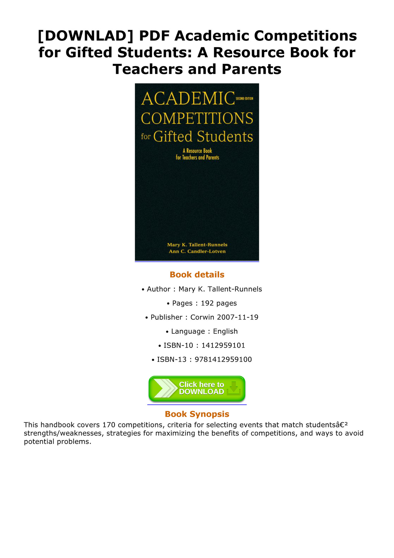 Riche - DOWNLAD PDF Academic Competitions for Gifted Students A ...