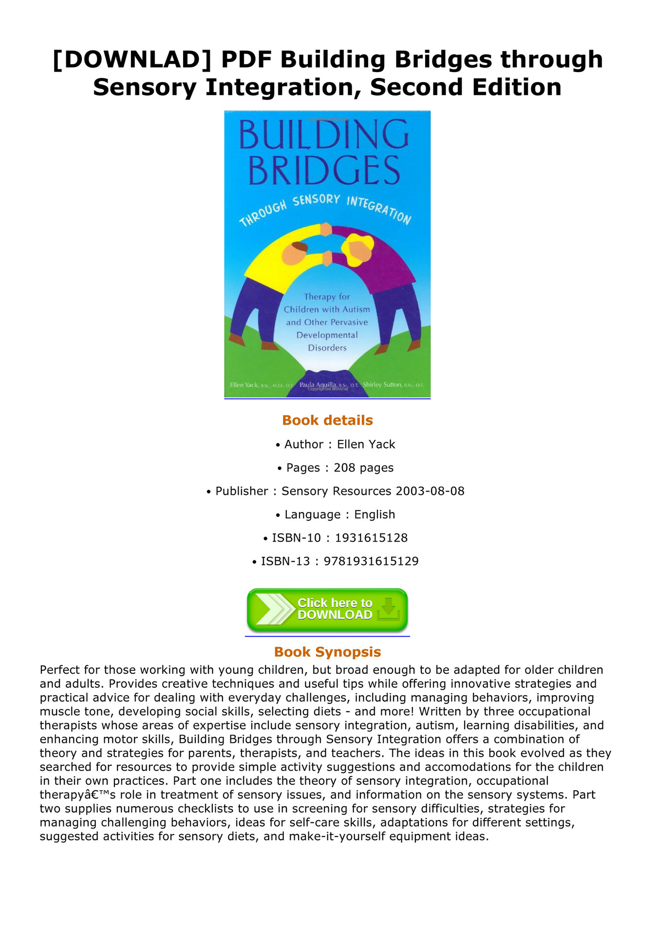 Riche - DOWNLAD PDF Building Bridges through Sensory Integration Second ...