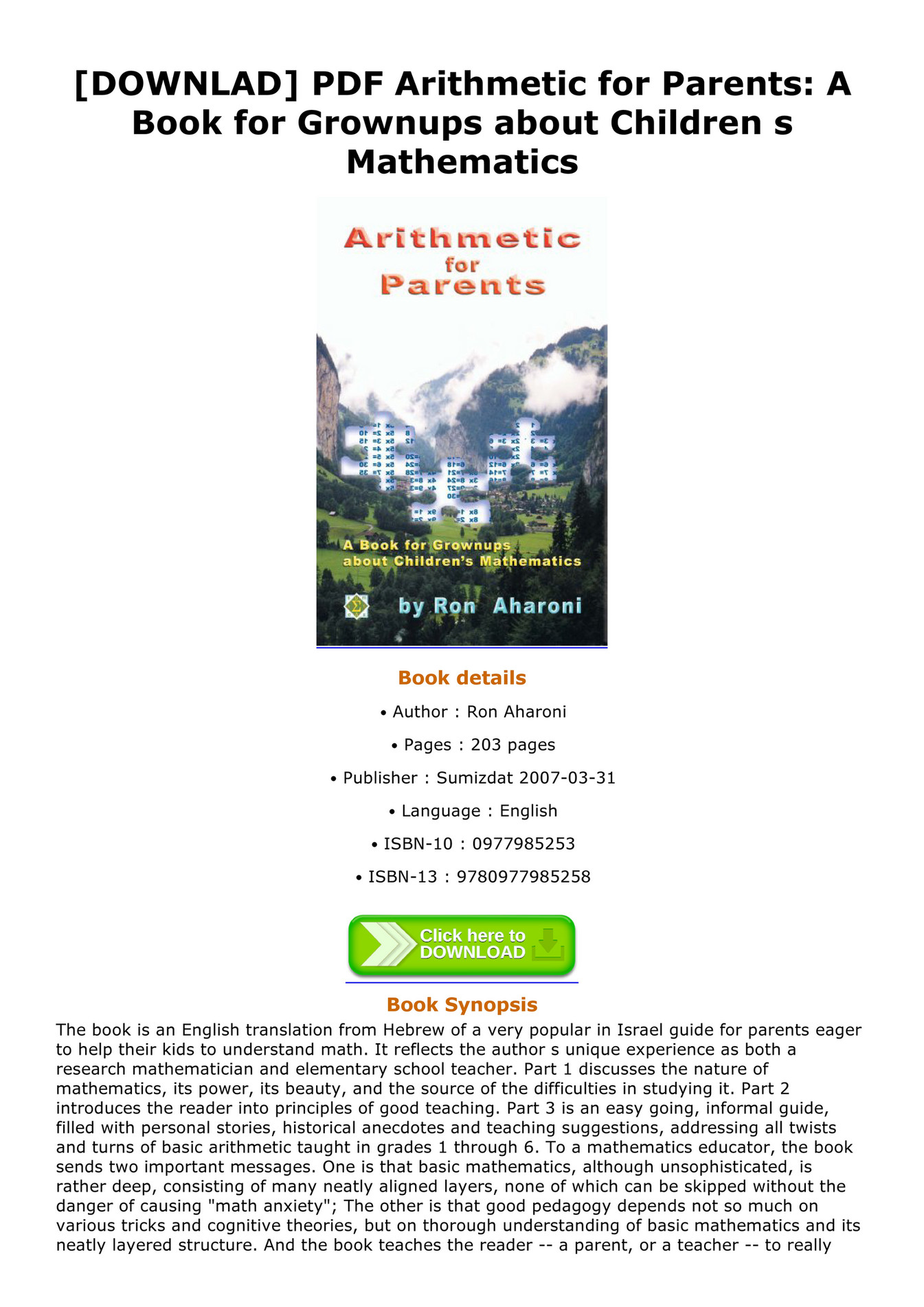 Odette - DOWNLAD PDF Arithmetic for Parents A Book for Grownups about ...