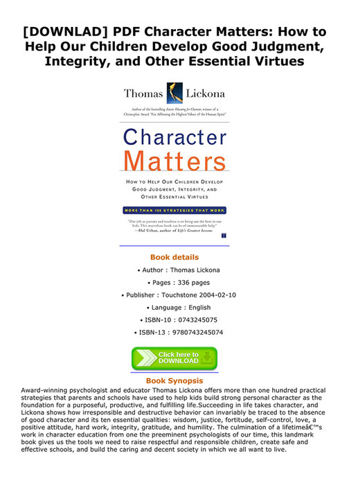 Odette - DOWNLAD PDF Character Matters How to Help Our Children Develop Good Judgment Integrity ...