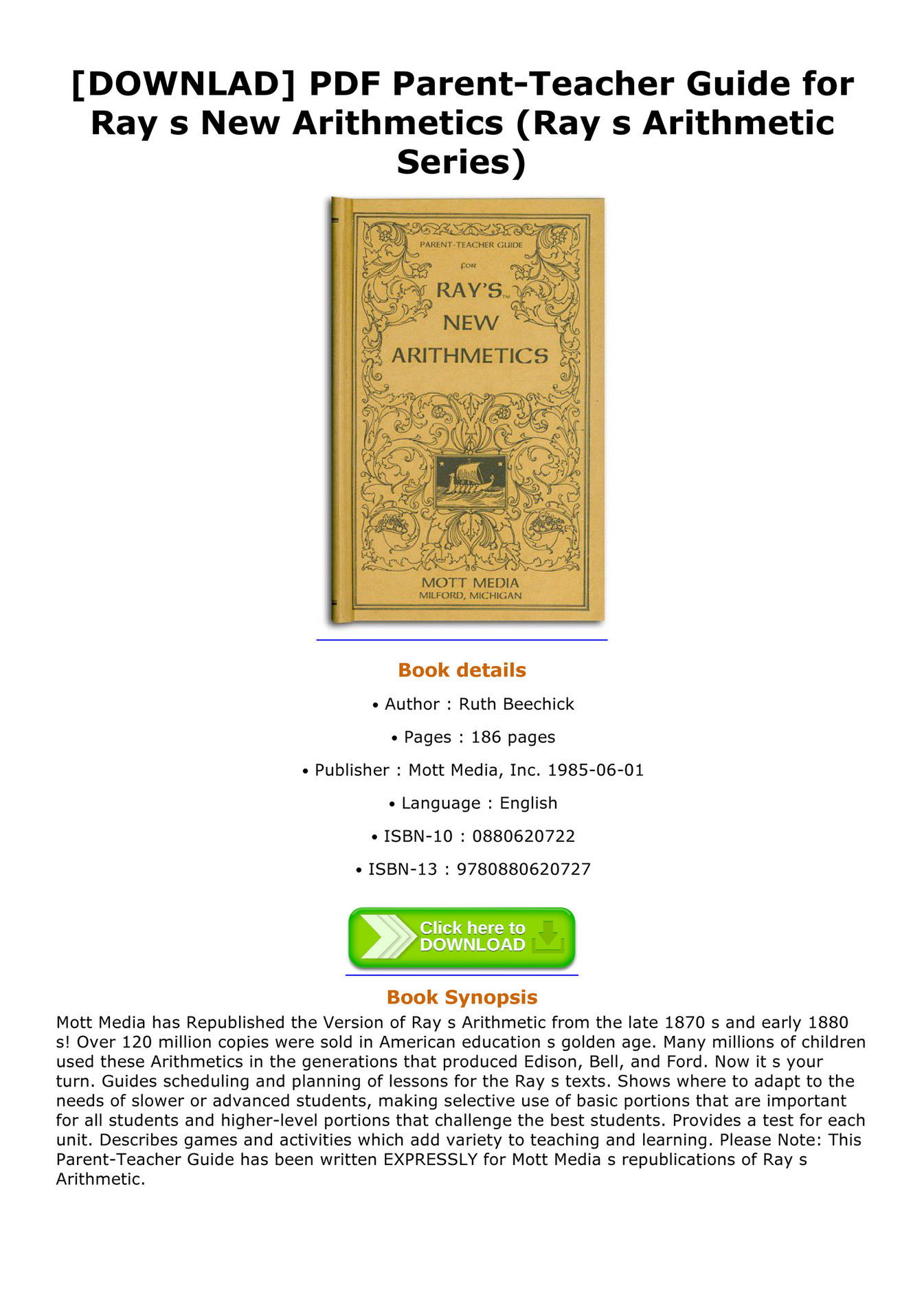 Carrol - DOWNLAD PDF Parent Teacher Guide for Ray s New Arithmetics Ray s Arithmetic Series ...