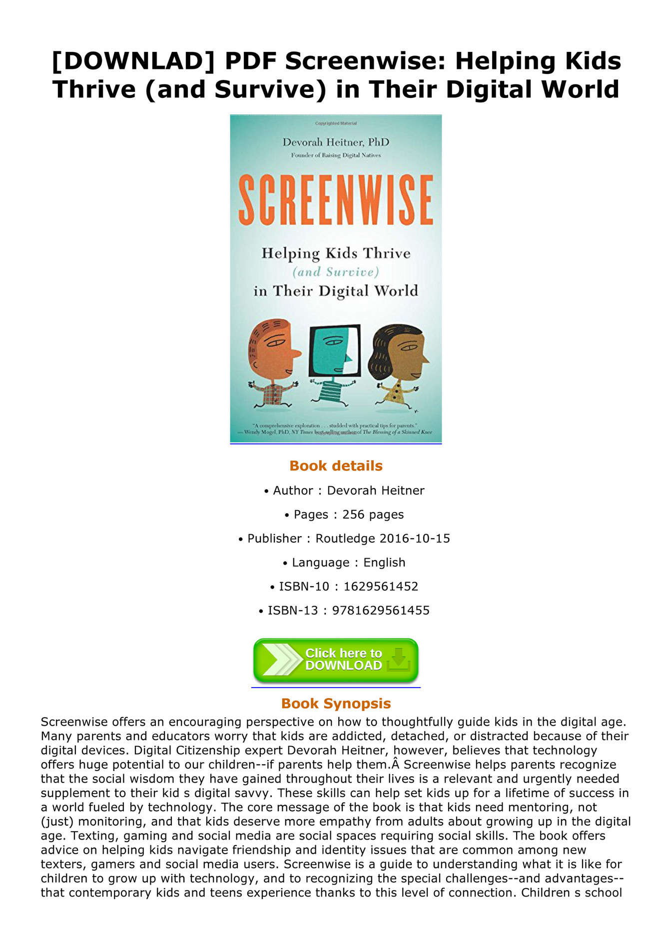 Claussen - DOWNLAD PDF Screenwise Helping Kids Thrive and Survive in ...