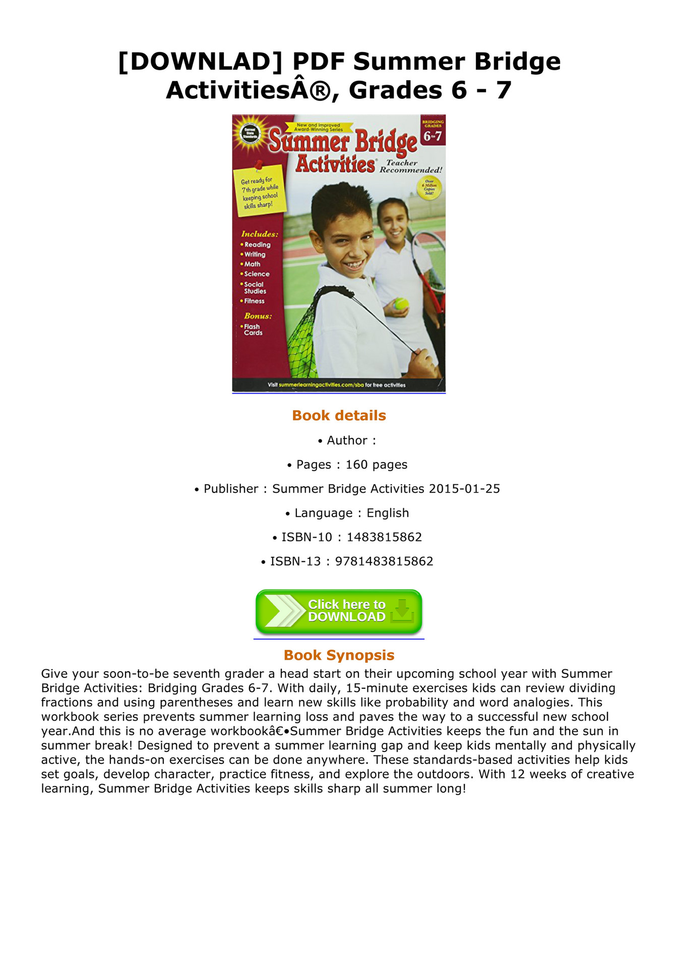 Earl - DOWNLAD PDF Summer Bridge ActivitiesÂ® Grades 6 7 - Page 1 ...