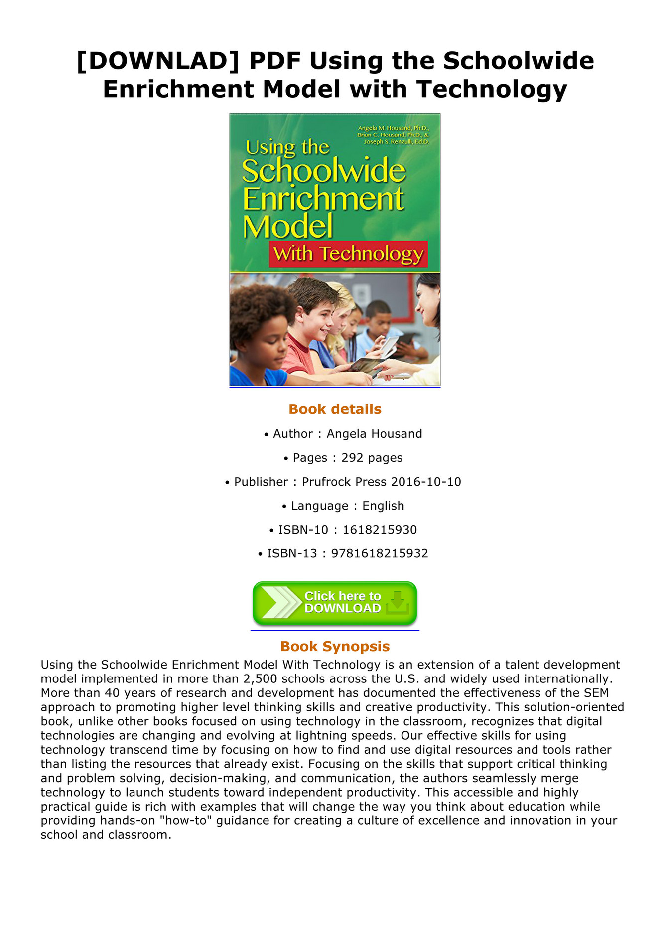 Winston - DOWNLAD PDF Using the Schoolwide Enrichment Model with Technology - Page 1 - Created ...