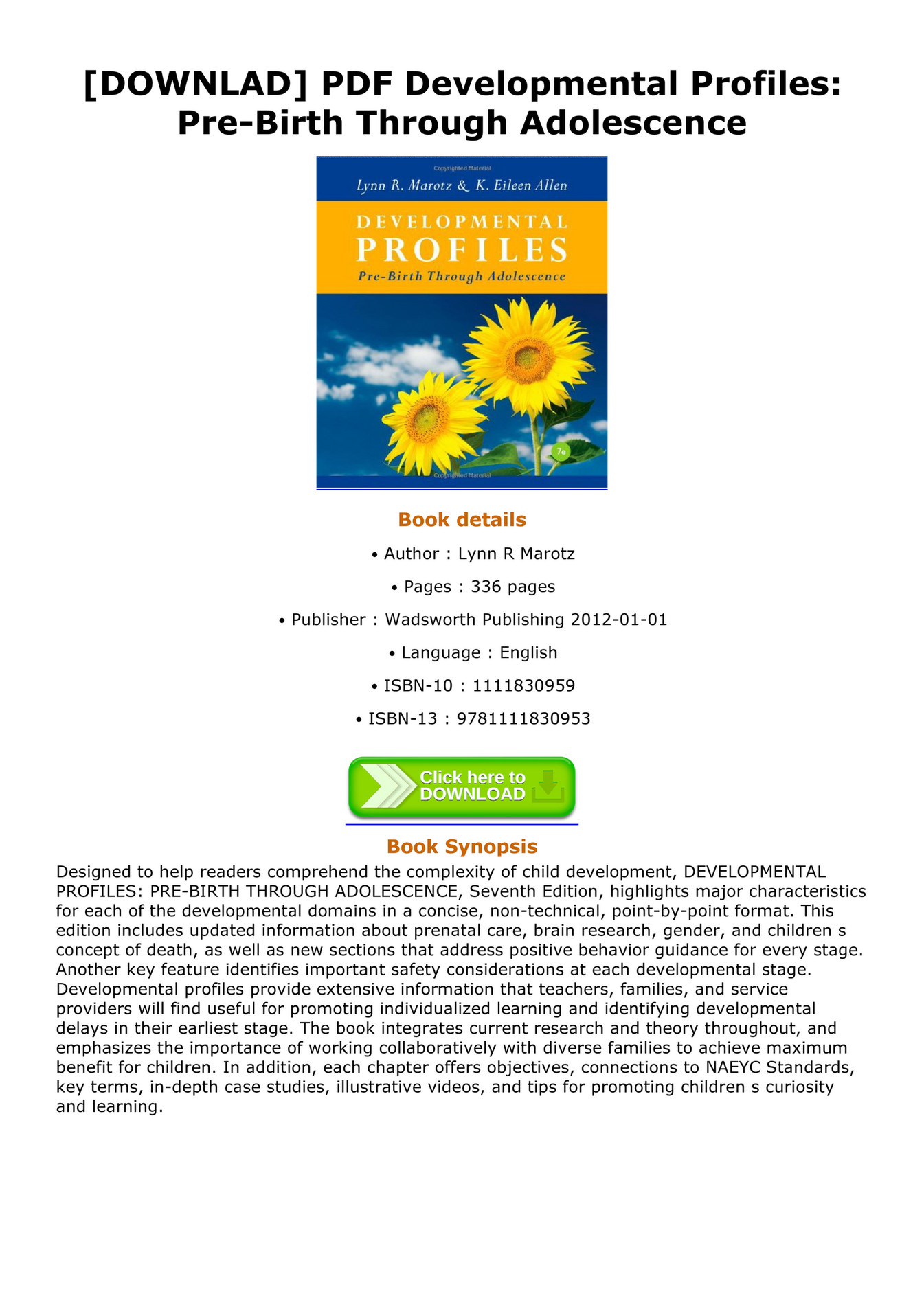 Grover - DOWNLAD PDF Developmental Profiles Pre Birth Through ...