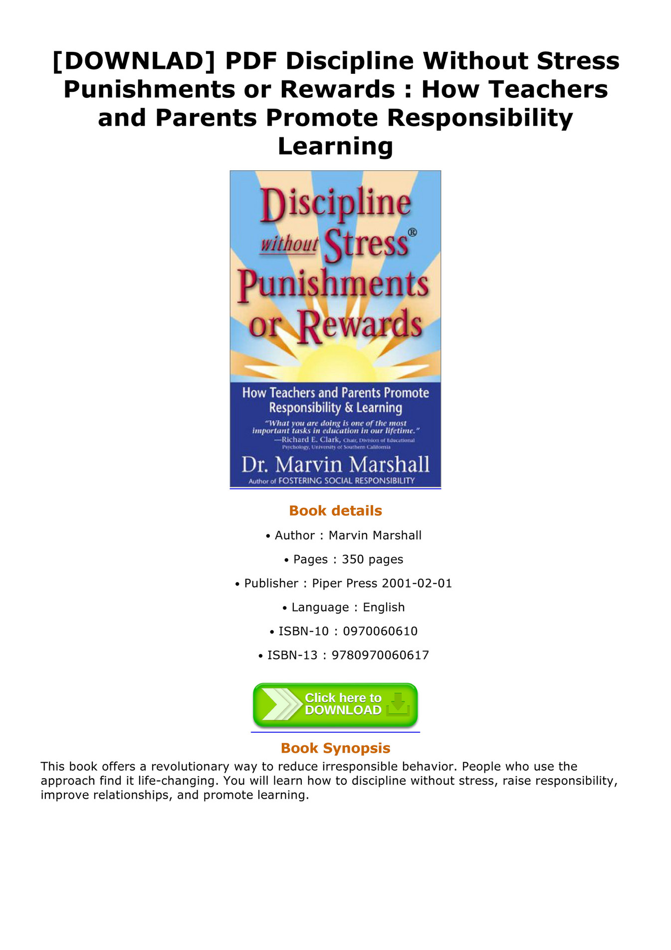Davis - DOWNLAD PDF Discipline Without Stress Punishments or Rewards ...