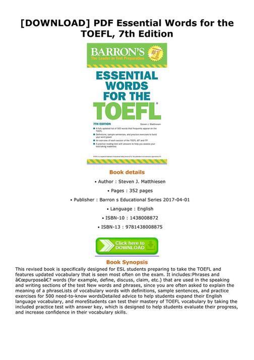 EDUCATION BOOK FREE [DOWNLOAD] ODIS - DOWNLOAD PDF Essential Words for the TOEFL 7th Edition ...