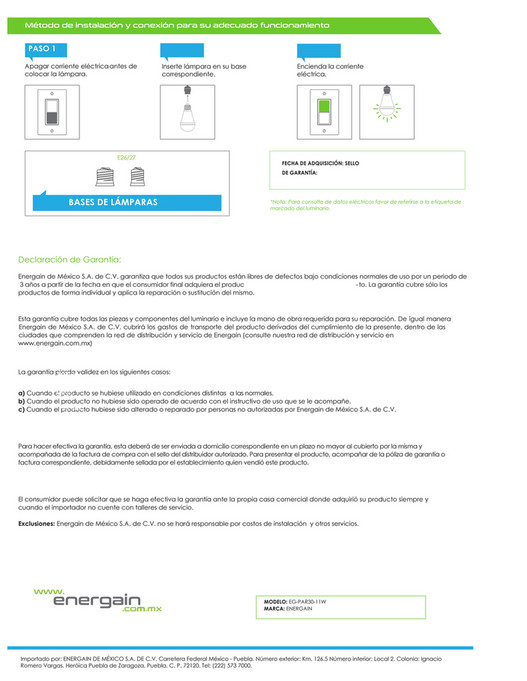 energain - INSTALLATION_MANUAL_EG-PAR30-11W - Página 2 - Creado con Publitas.com