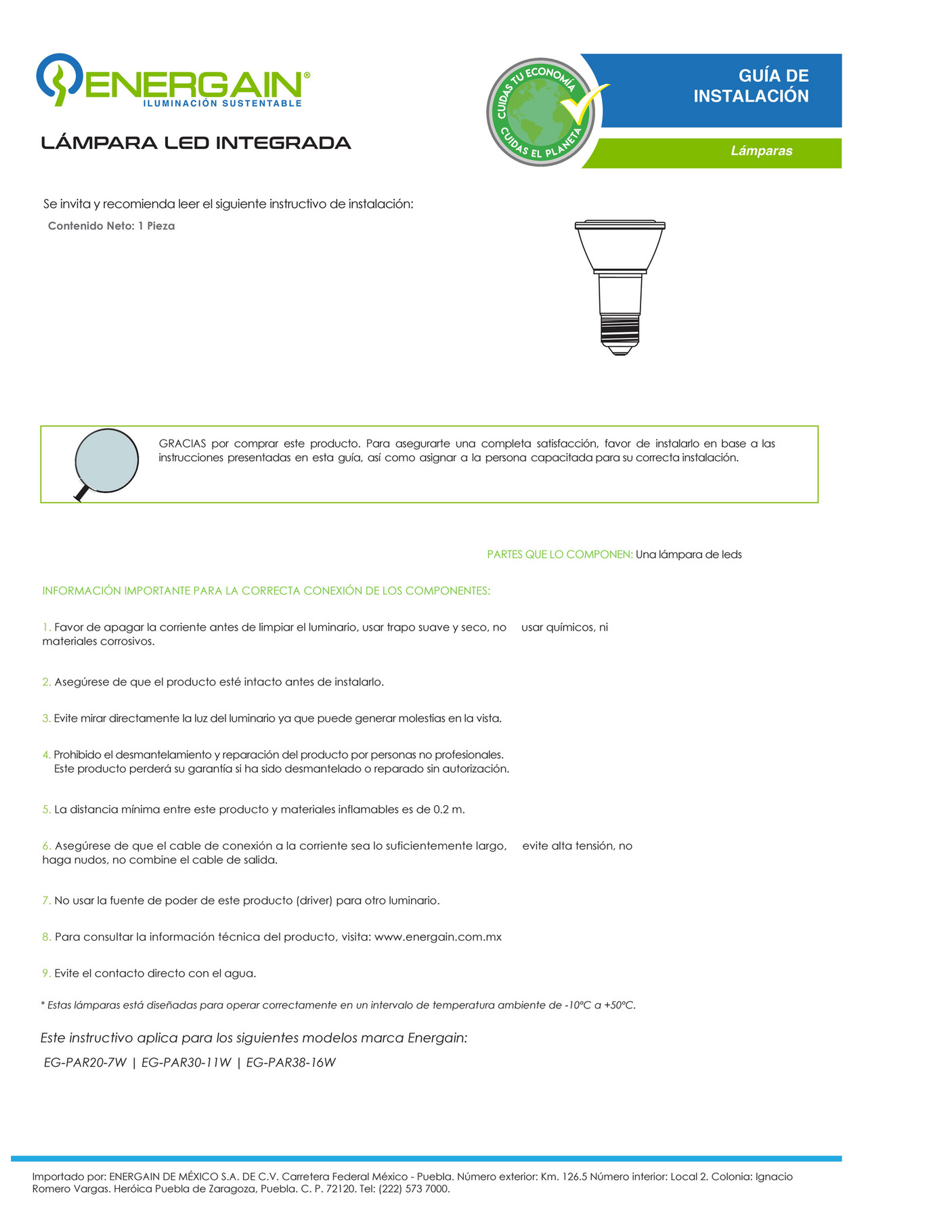 energain - INSTALLATION_MANUAL_EG-PAR38-16W - Página 1 - Created with Publitas.com