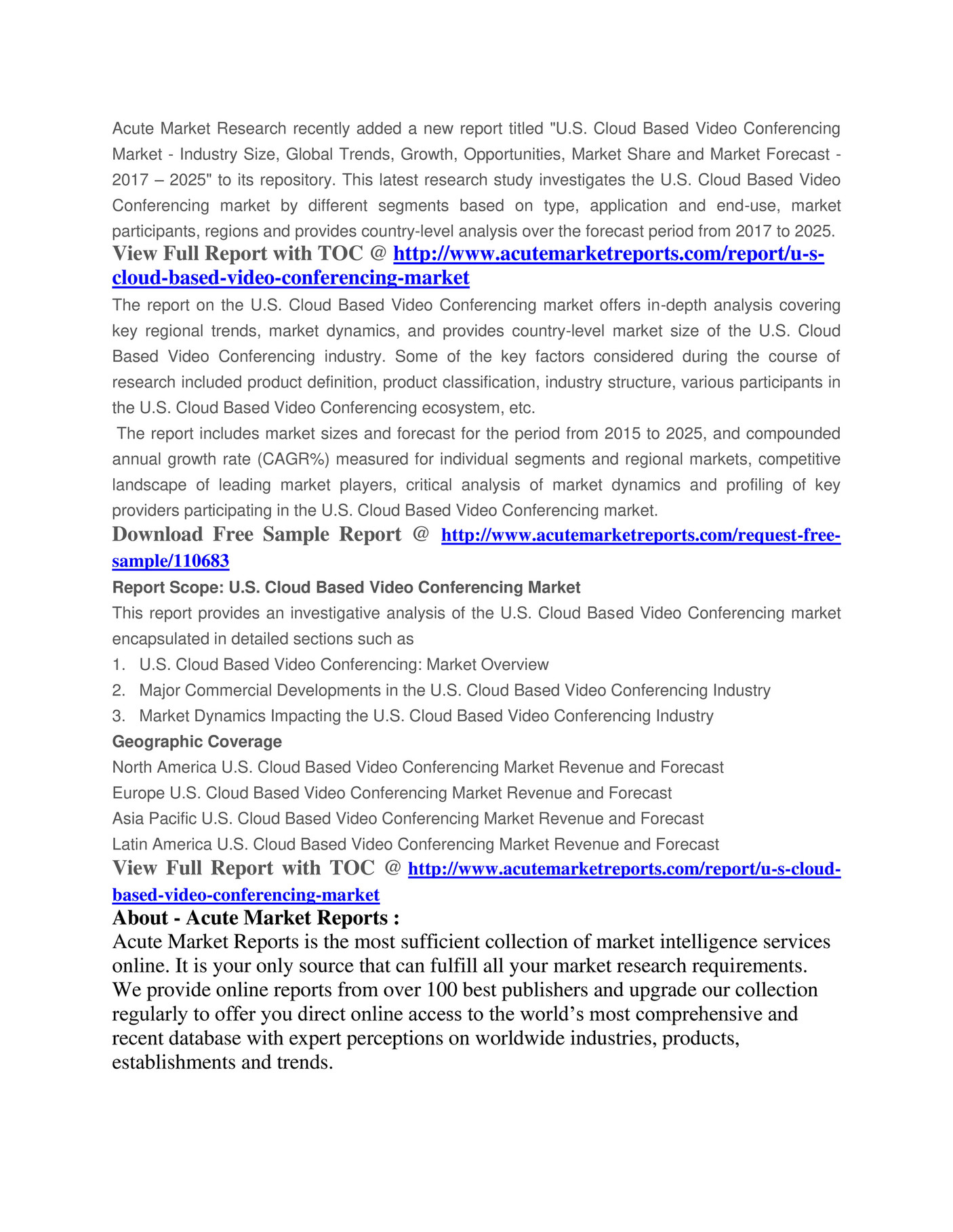 Credence Research - U.S. Cloud Based Video Conferencing Market - Page 1 ...