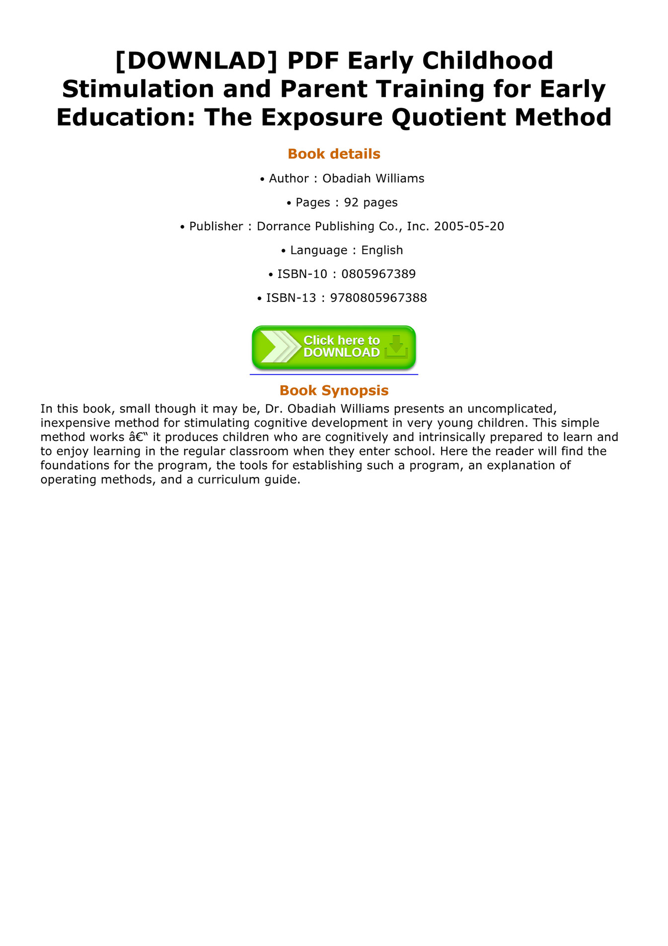 Erin - DOWNLAD PDF Early Childhood Stimulation and Parent Training for Early Education The ...