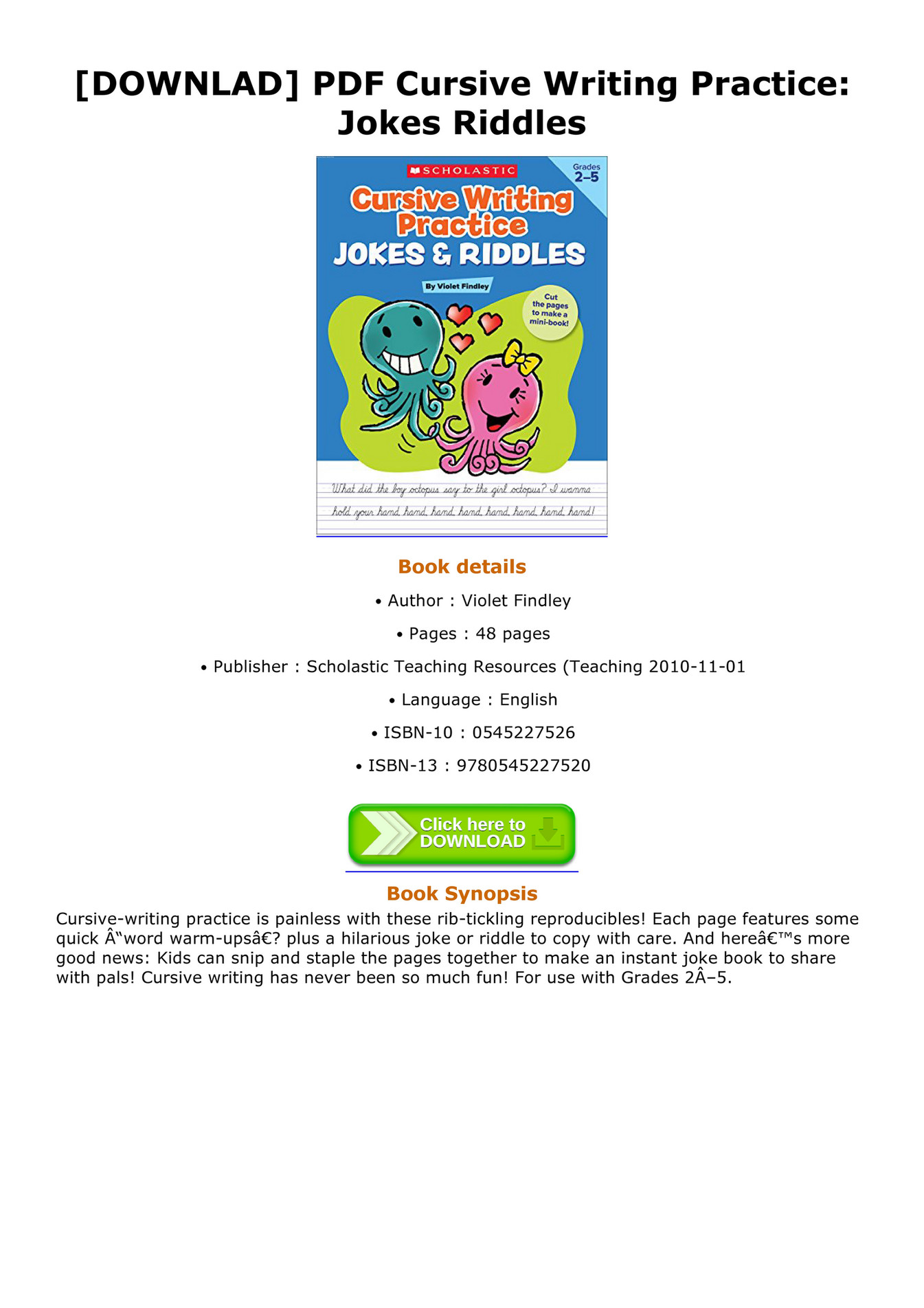 Jake - DOWNLAD PDF Cursive Writing Practice Jokes Riddles - Page 1 ...