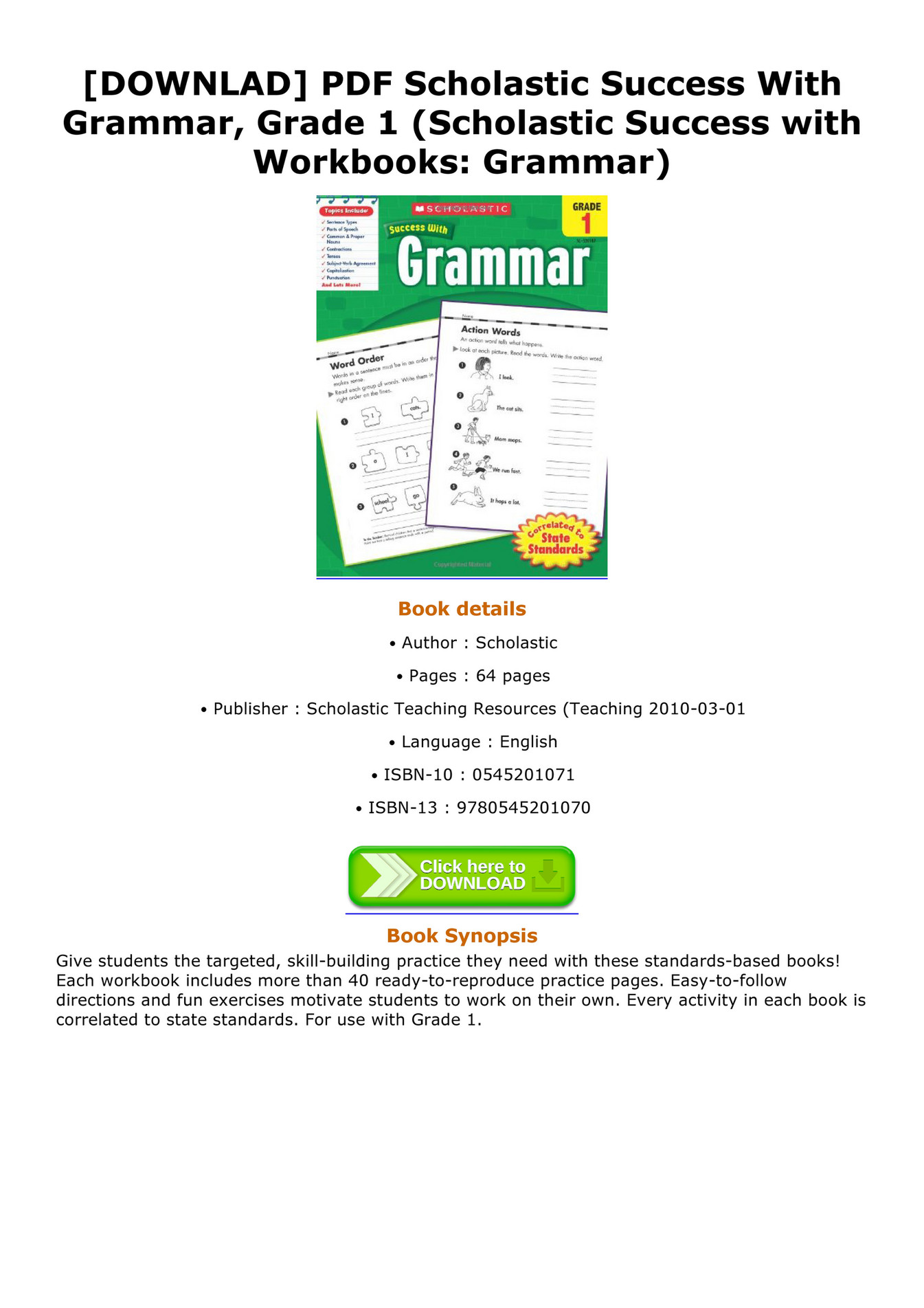 Danzy - DOWNLAD PDF Scholastic Success With Grammar Grade 1 Scholastic ... Danzy - DOWNLAD PDF Scholastic Success With Grammar Grade 1 Scholastic ...
