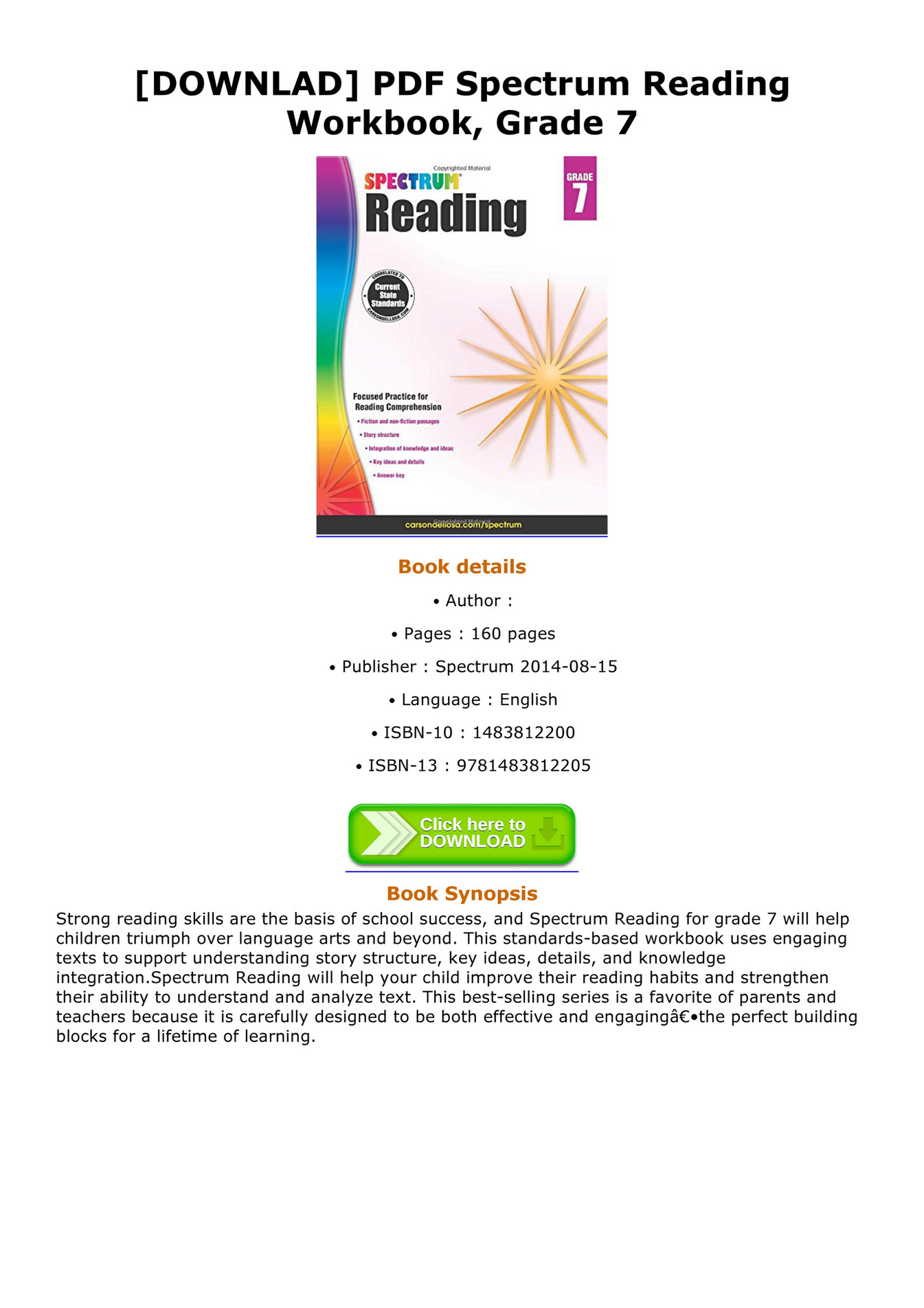 Thurman - DOWNLAD PDF Spectrum Reading Workbook Grade 7 - Page 1 ...
