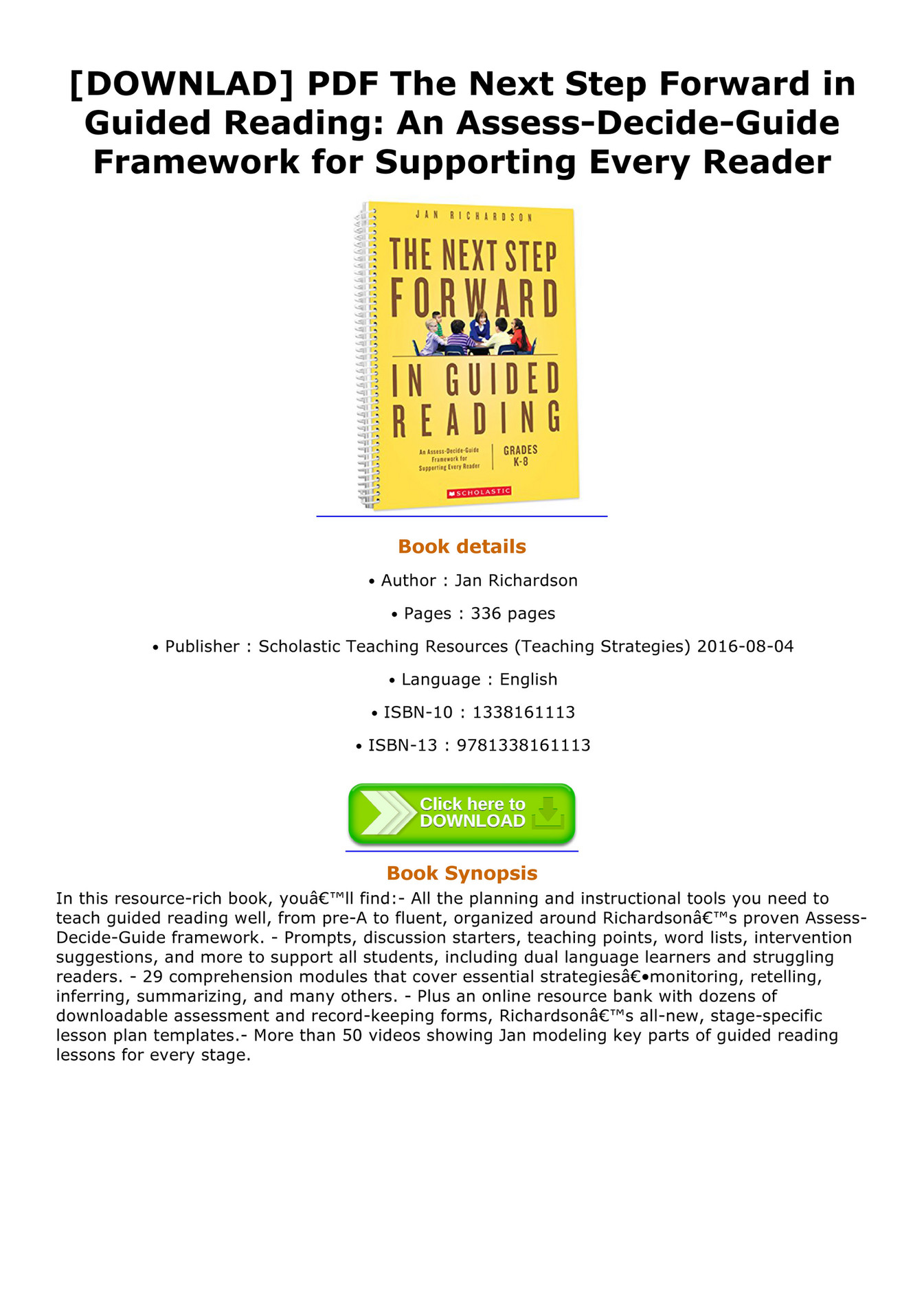 Jarred - DOWNLAD PDF The Next Step Forward in Guided Reading An Assess ...