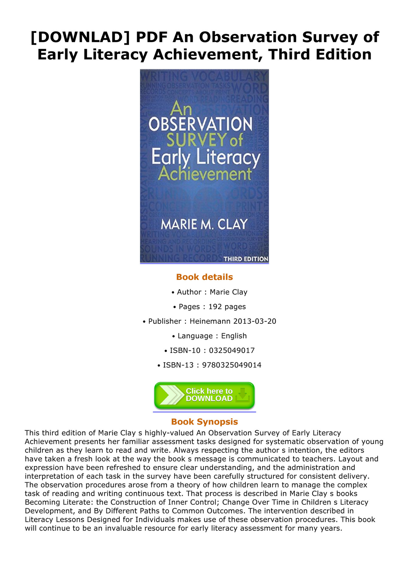 Omar - DOWNLAD PDF An Observation Survey of Early Literacy Achievement ...