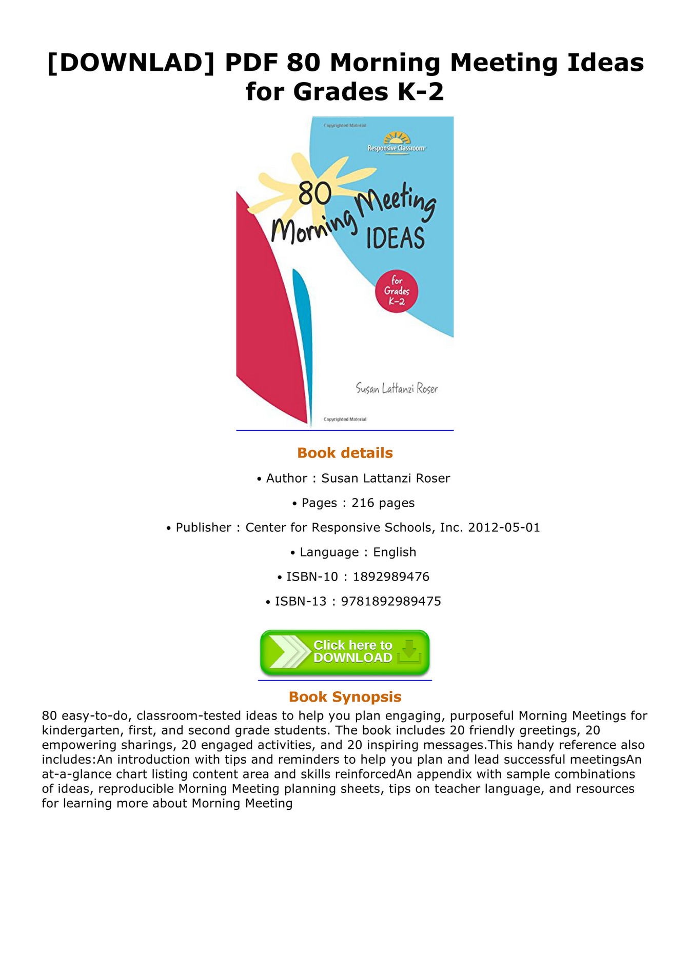 Alton DOWNLAD PDF 80 Morning Meeting Ideas For Grades K 2 Page 1 alton-downlad-pdf-80-morning-meeting-ideas-for-grades-k-2-page-1
