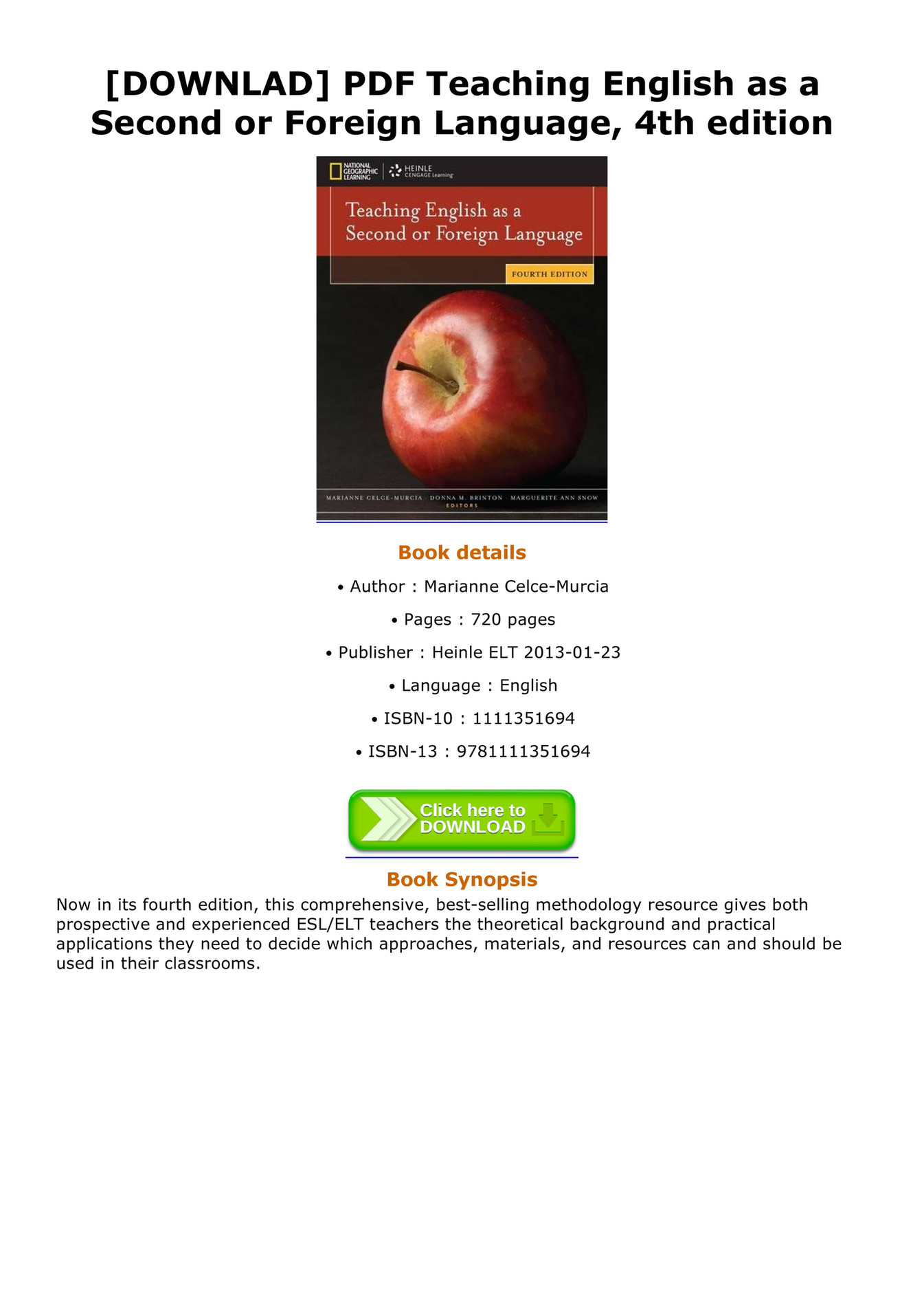 Doug DOWNLAD PDF Teaching English As A Second Or Foreign Language 4th