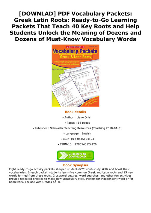 Alberts - DOWNLAD PDF Vocabulary Packets Greek Latin Roots Ready to Go ...