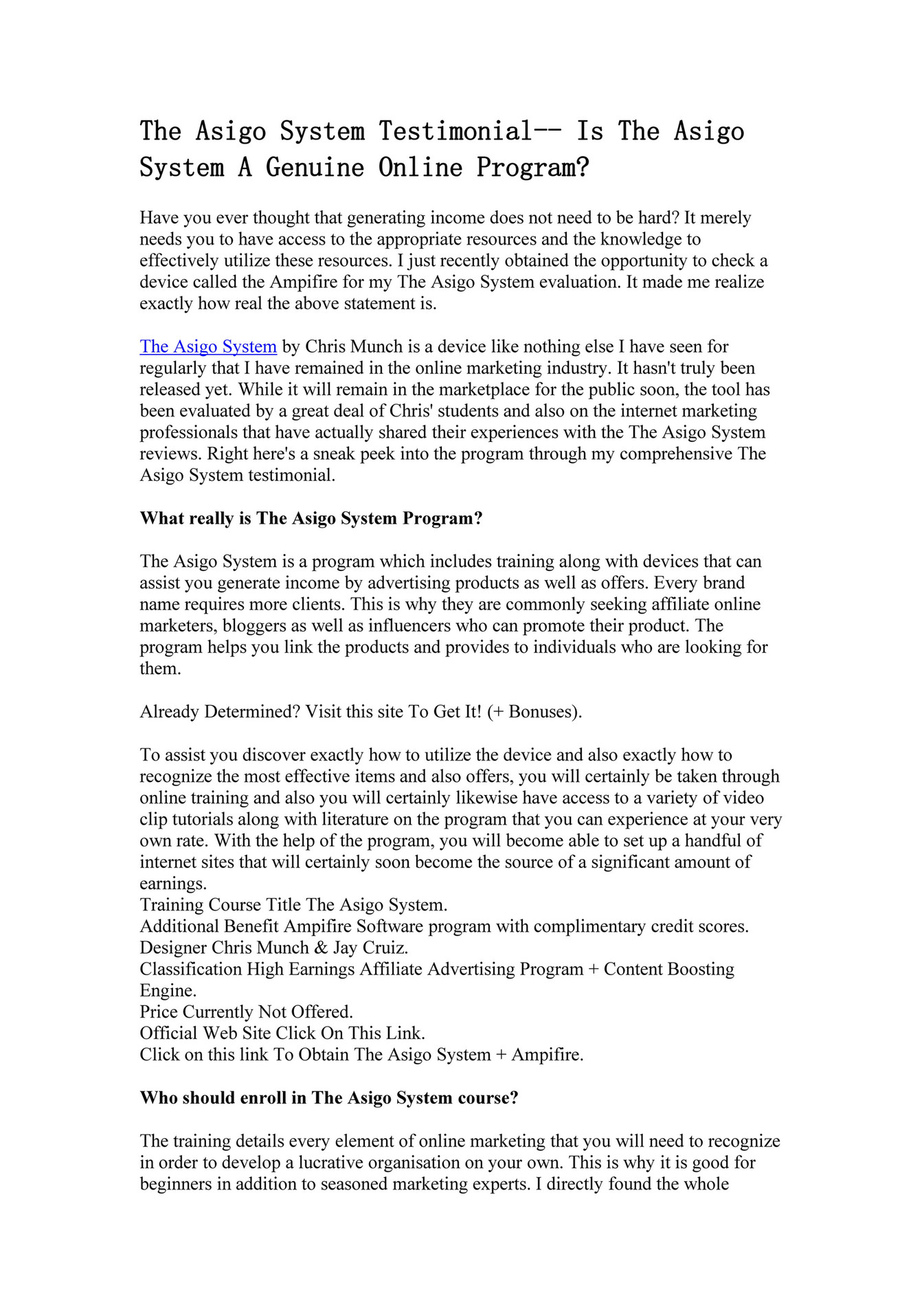 My Publications The Asigo System Review Page 1 Created With