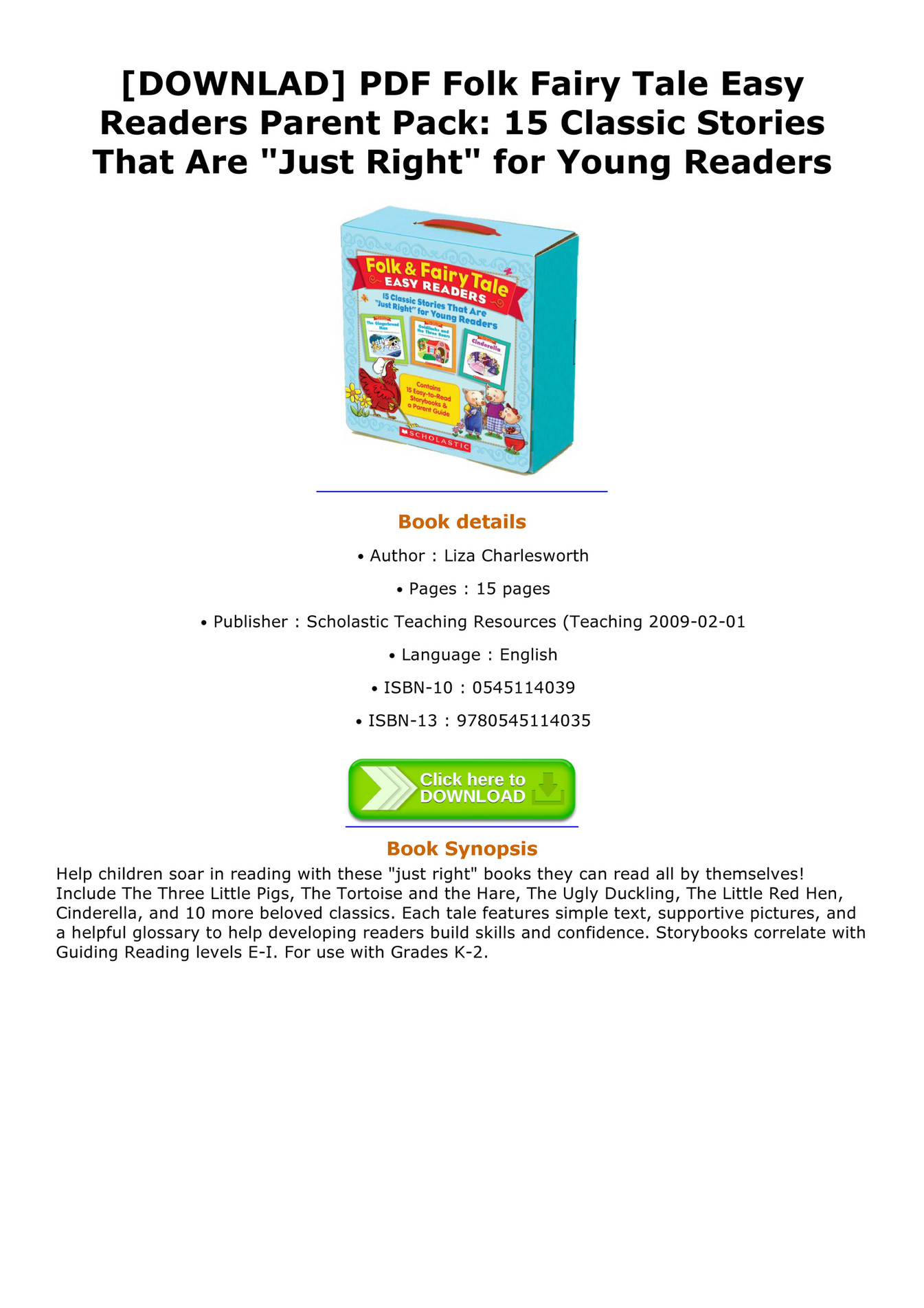 Rico - DOWNLAD PDF Folk Fairy Tale Easy Readers Parent Pack 15 Classic ...