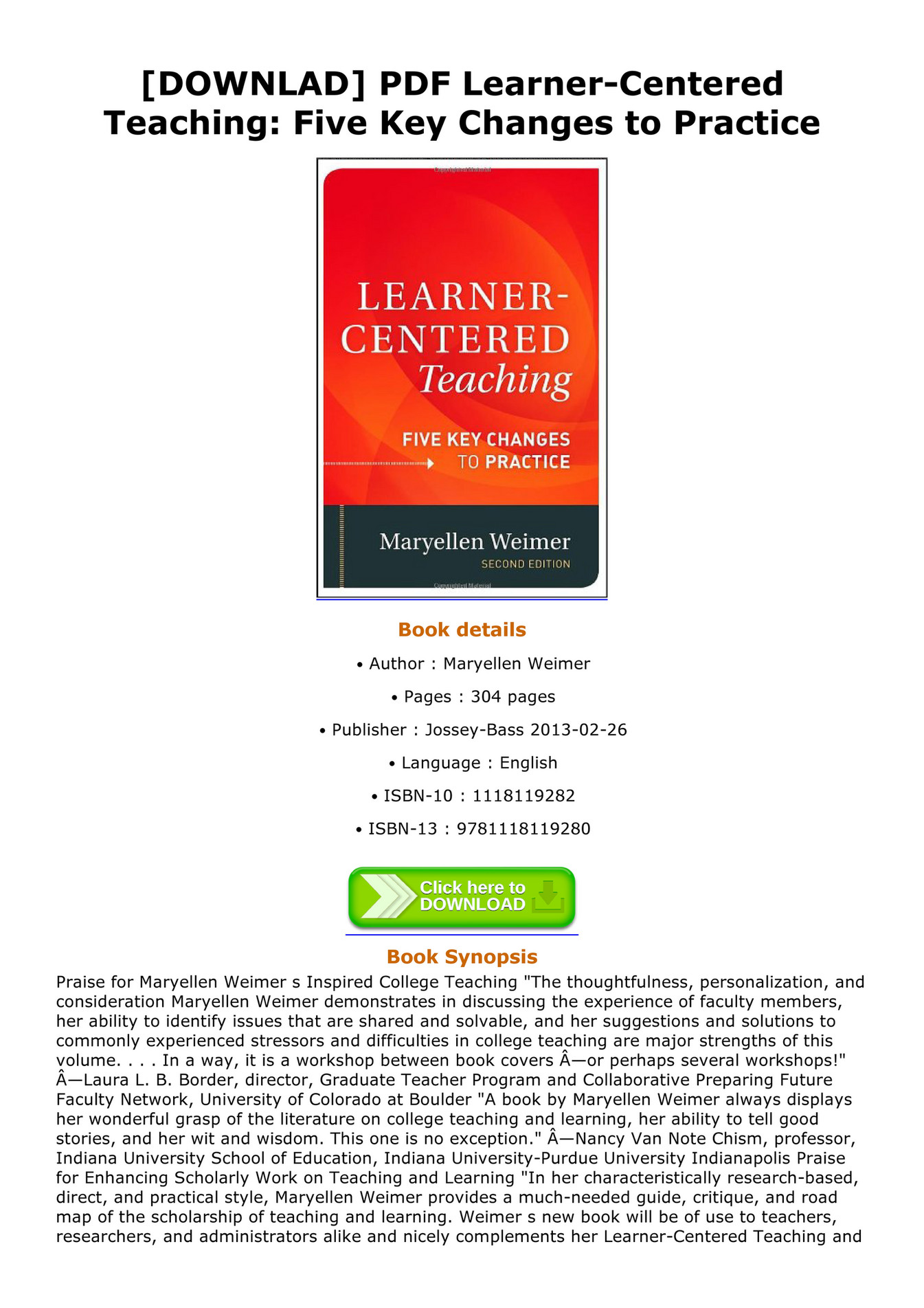 Wyatt - DOWNLAD PDF Learner Centered Teaching Five Key Changes to ... Wyatt - DOWNLAD PDF Learner Centered Teaching Five Key Changes to ...