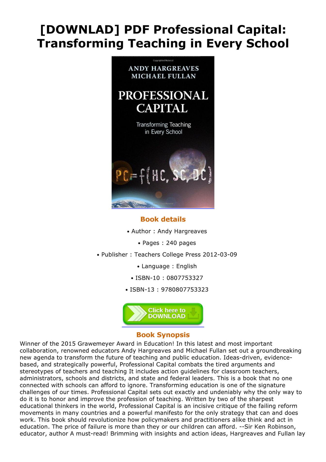 weyant - DOWNLAD PDF Professional Capital Transforming Teaching in ... weyant - DOWNLAD PDF Professional Capital Transforming Teaching in ...