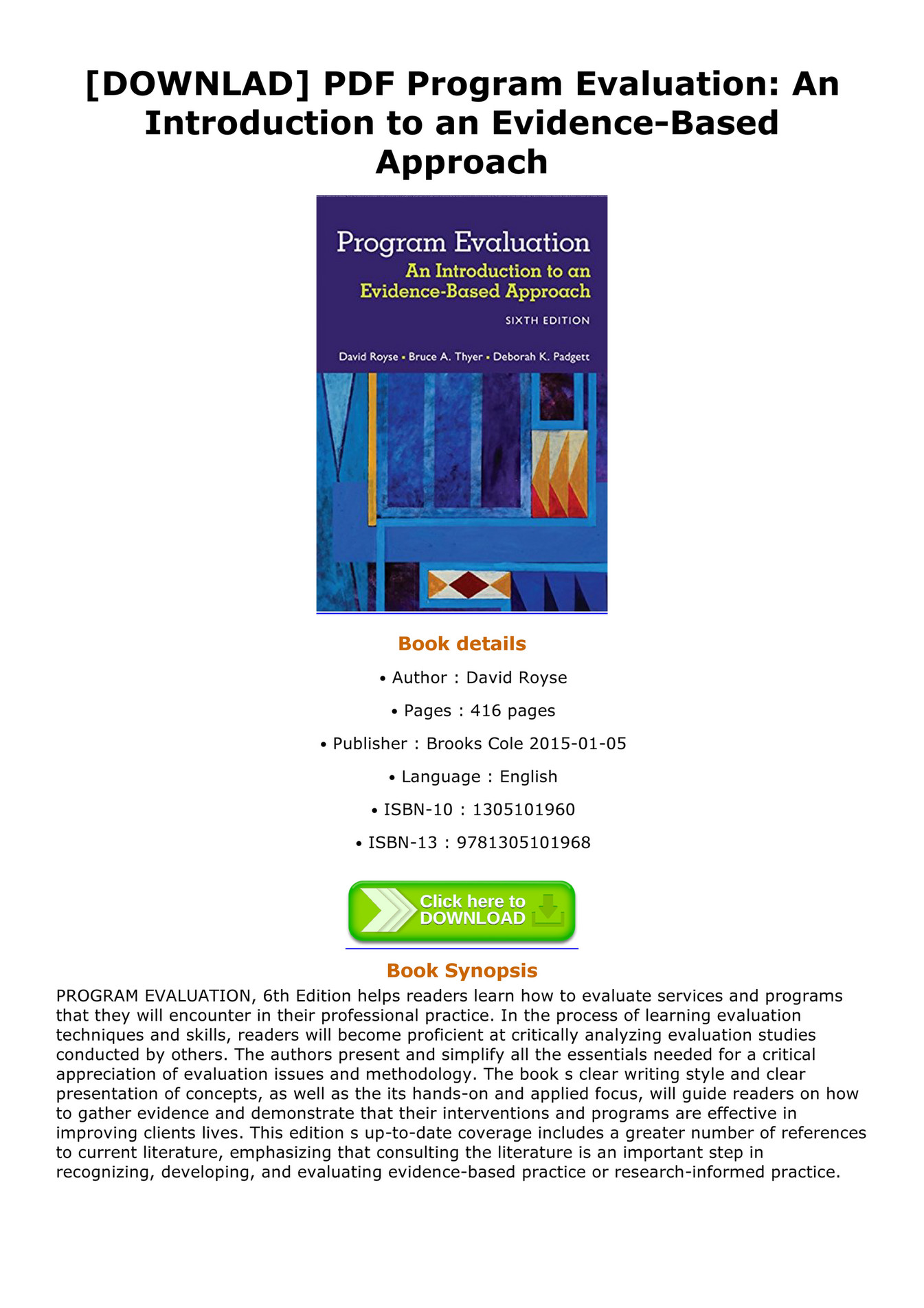 weyant - DOWNLAD PDF Program Evaluation An Introduction to an Evidence ... weyant - DOWNLAD PDF Program Evaluation An Introduction to an Evidence ...