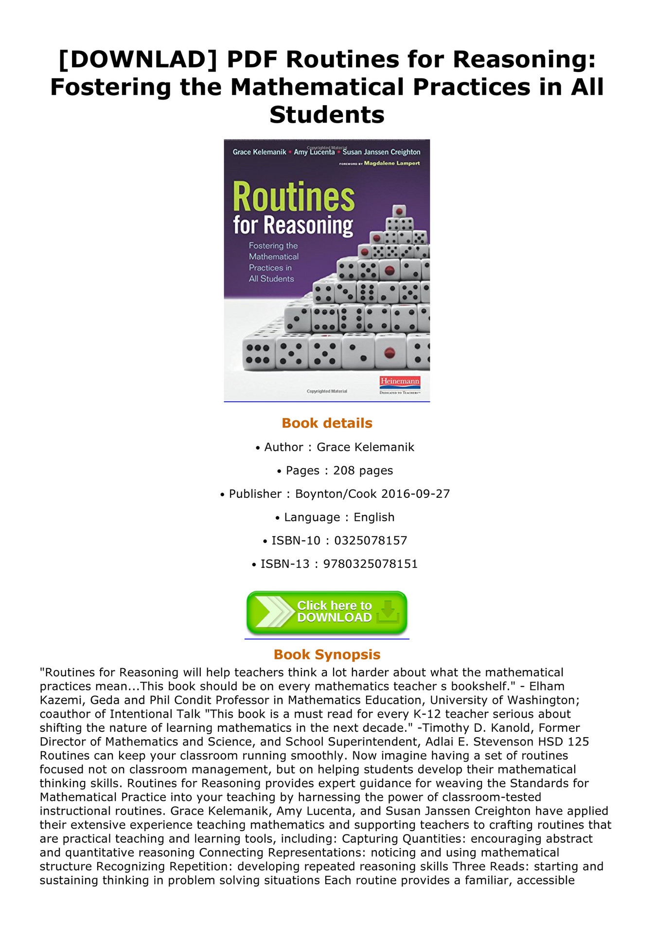 weyant - DOWNLAD PDF Routines for Reasoning Fostering the Mathematical ... weyant - DOWNLAD PDF Routines for Reasoning Fostering the Mathematical ...