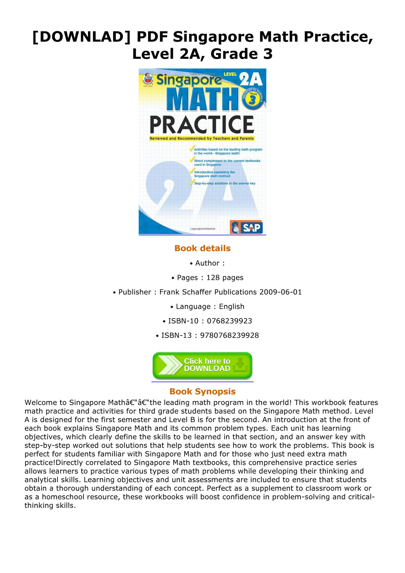 Allen - DOWNLAD PDF Singapore Math Practice Level 2A Grade 3 - Page 1 ...