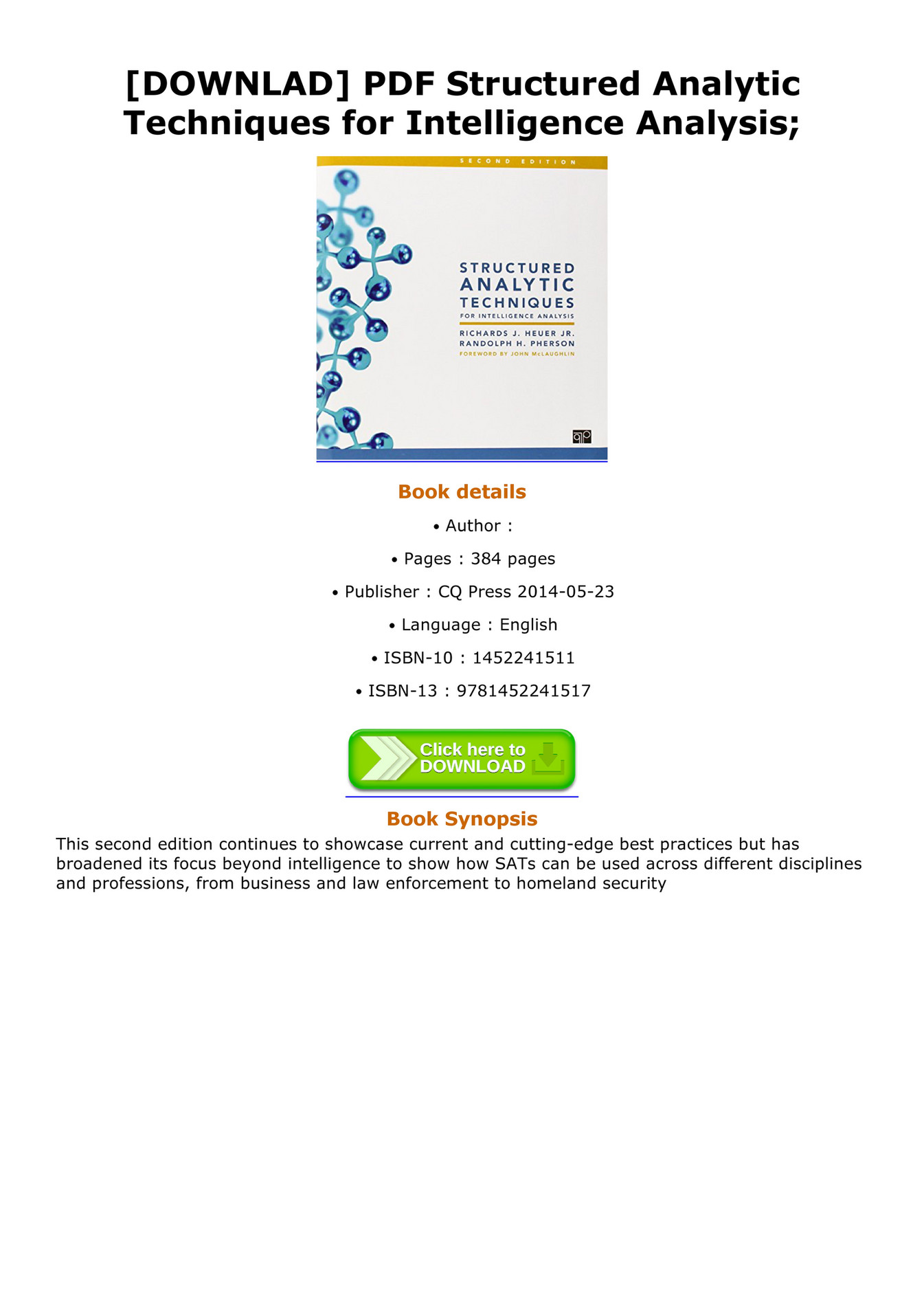 Allen - DOWNLAD PDF Structured Analytic Techniques for Intelligence ...