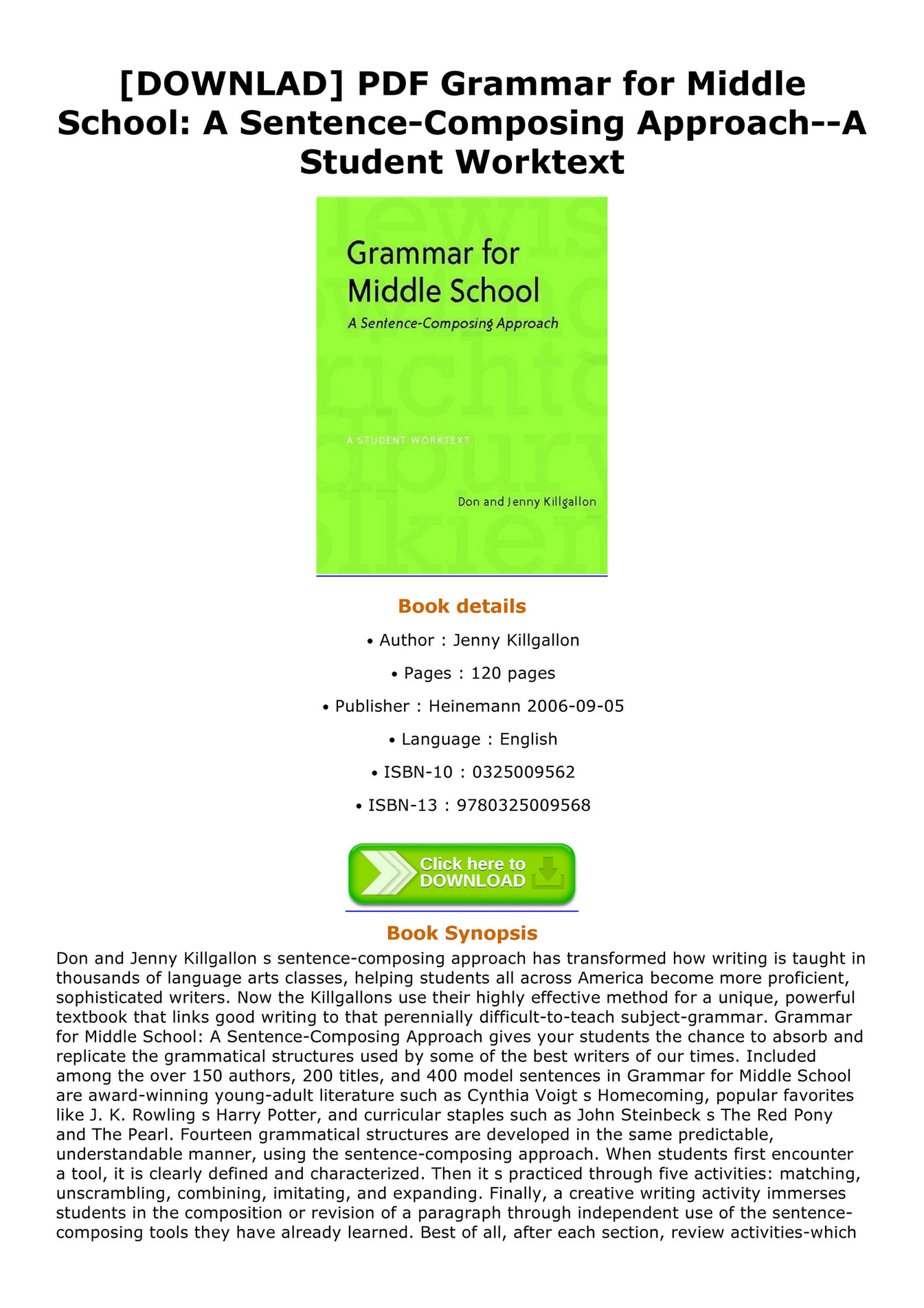 Rodger - DOWNLAD PDF Grammar for Middle School A Sentence Composing ...