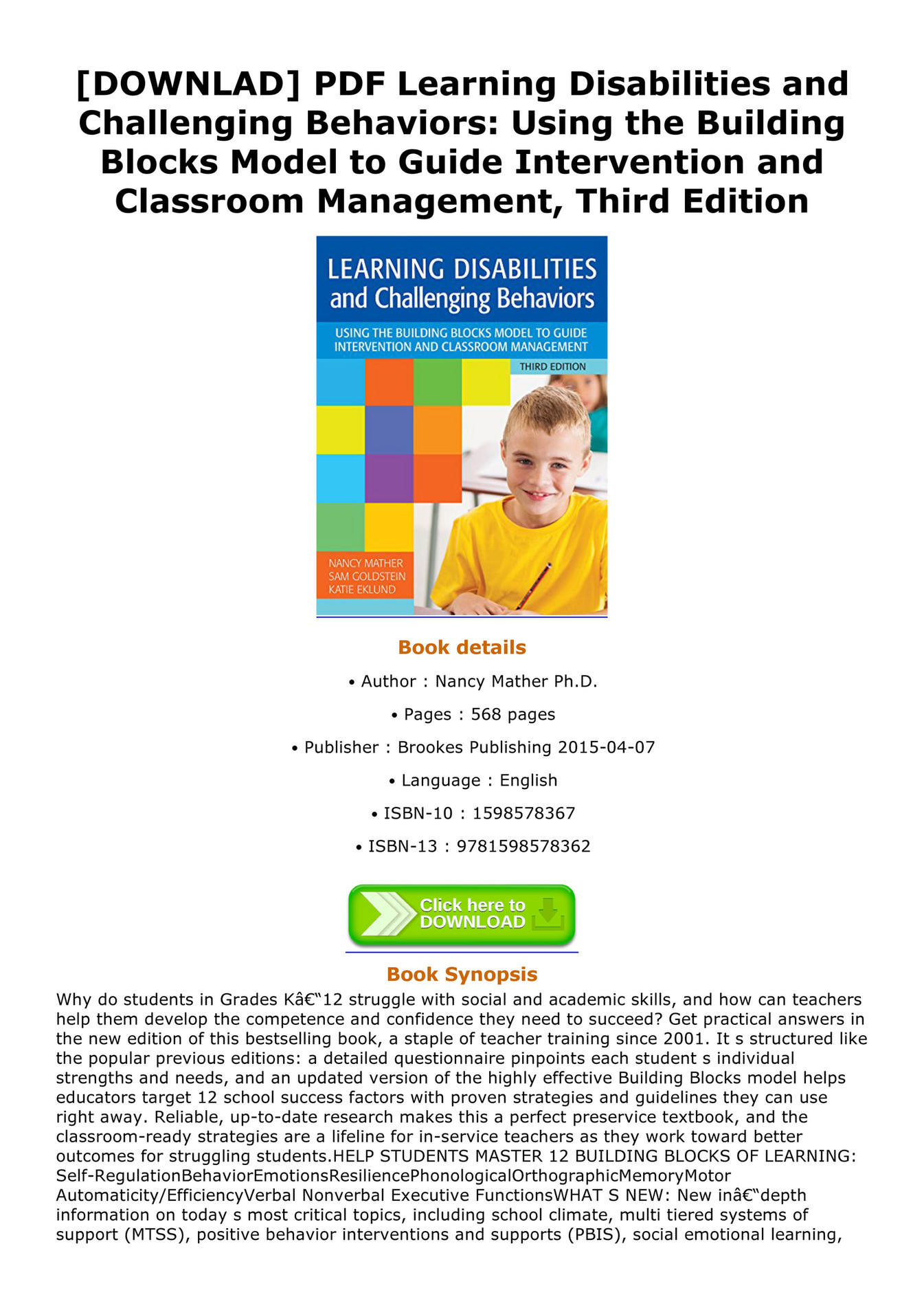 Buis - DOWNLAD PDF Learning Disabilities and Challenging Behaviors ...