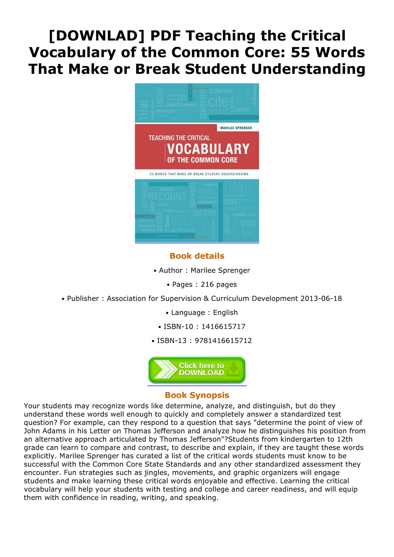 Bradly - DOWNLAD PDF Teaching the Critical Vocabulary of the Common ...