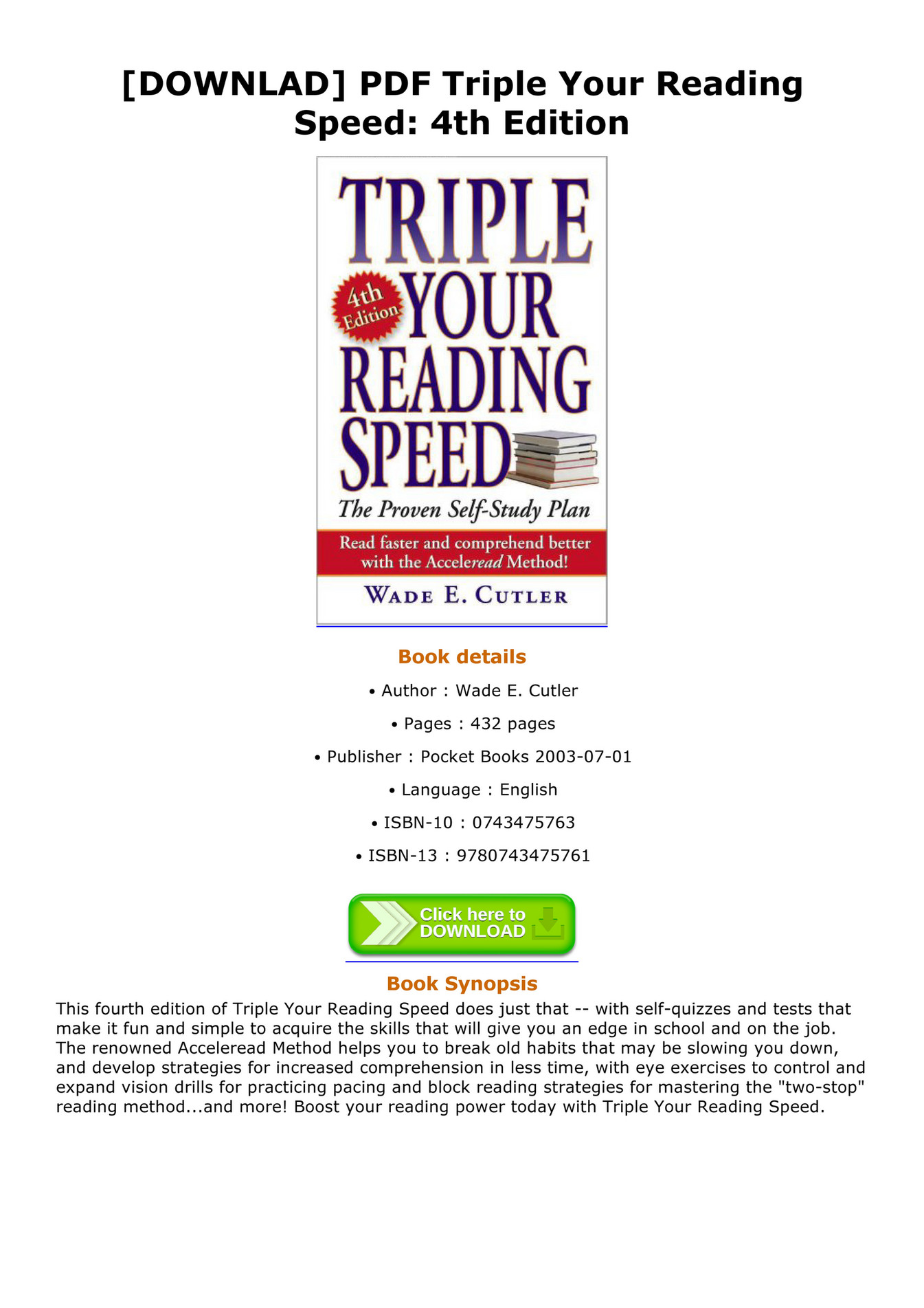 Scotty - DOWNLAD PDF Triple Your Reading Speed 4th Edition - Page 1 ...