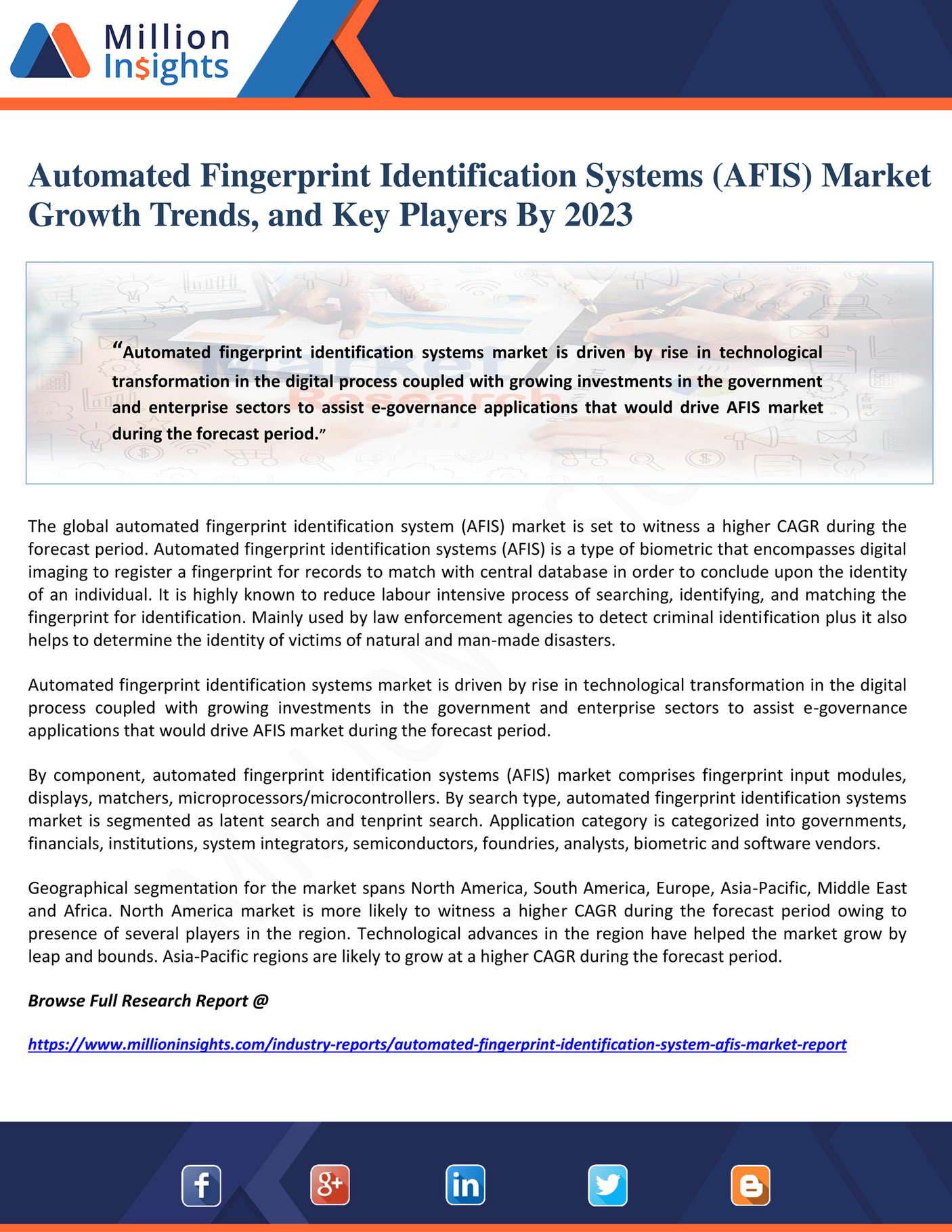 Million Insights - Automated Fingerprint Identification Systems (AFIS ... Million Insights - Automated Fingerprint Identification Systems (AFIS ...