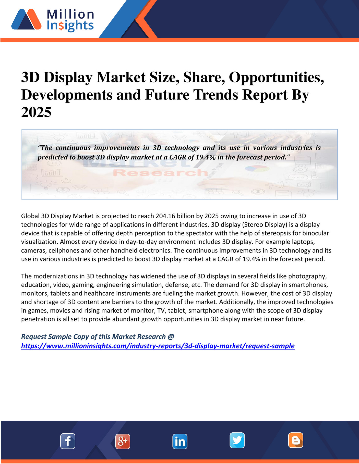 Million Insights - 3D Display Market Size, Share, Opportunities, Developments and Future Trends ...